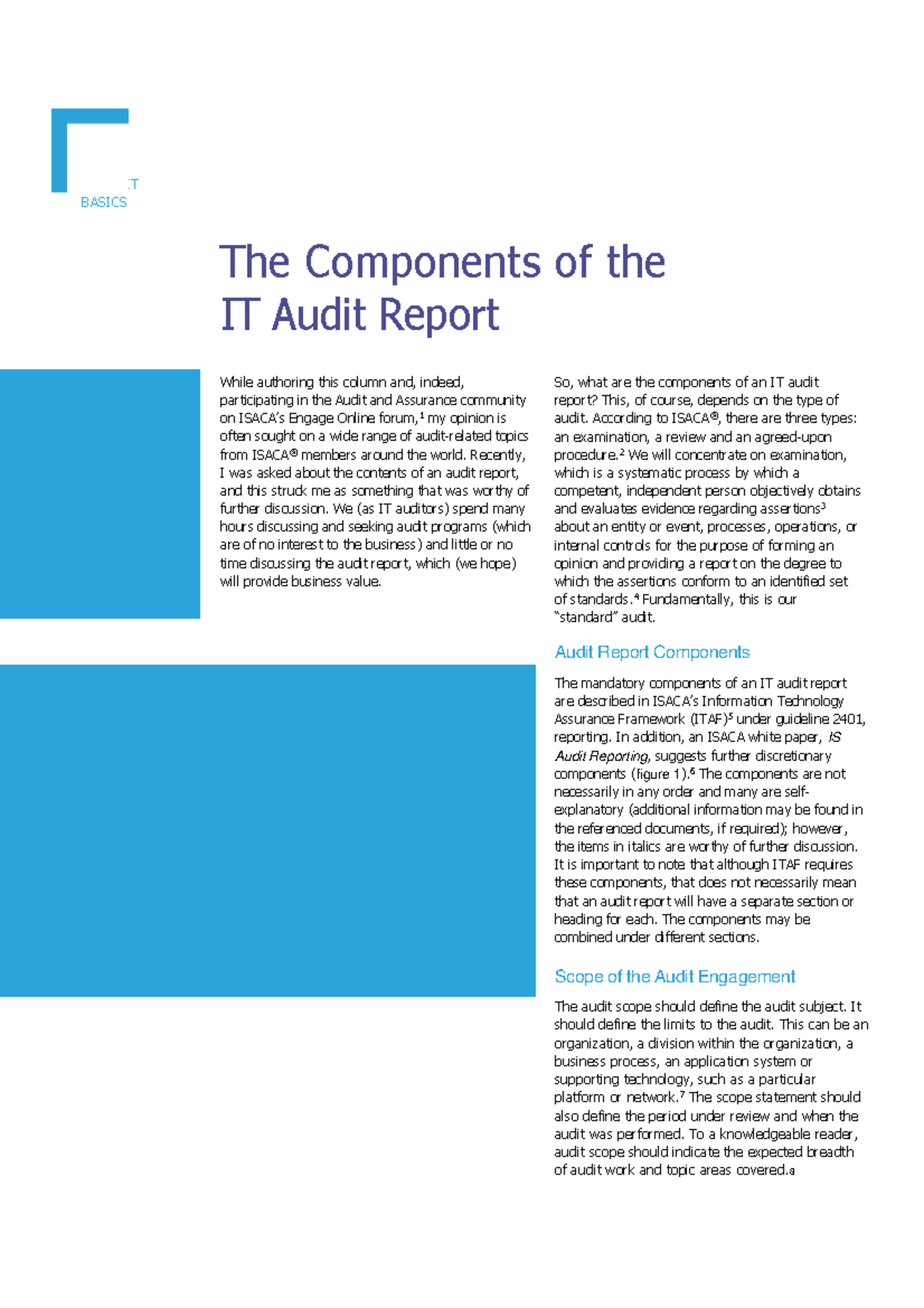 Audcise - IS AUDIT BASICS The Components of the IT Audit Report While ...