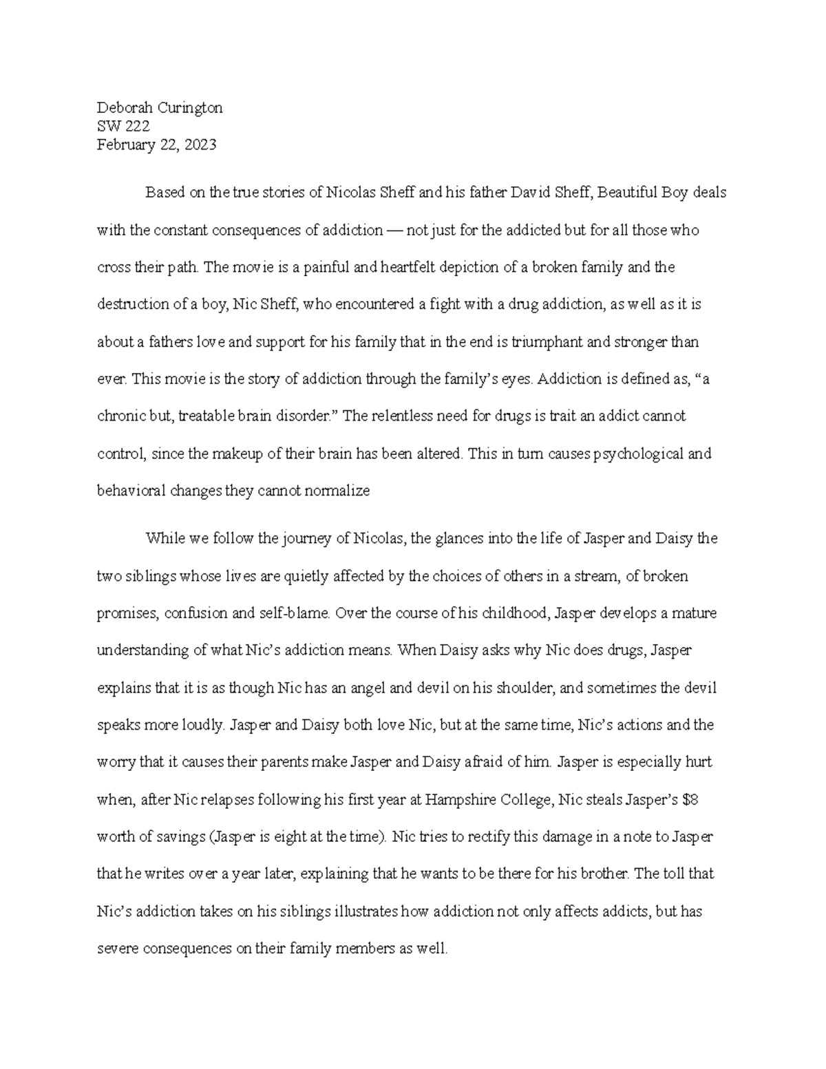 Beautiful Boy Reflection - Deborah Curington SW 222 February 22, 2023 ...