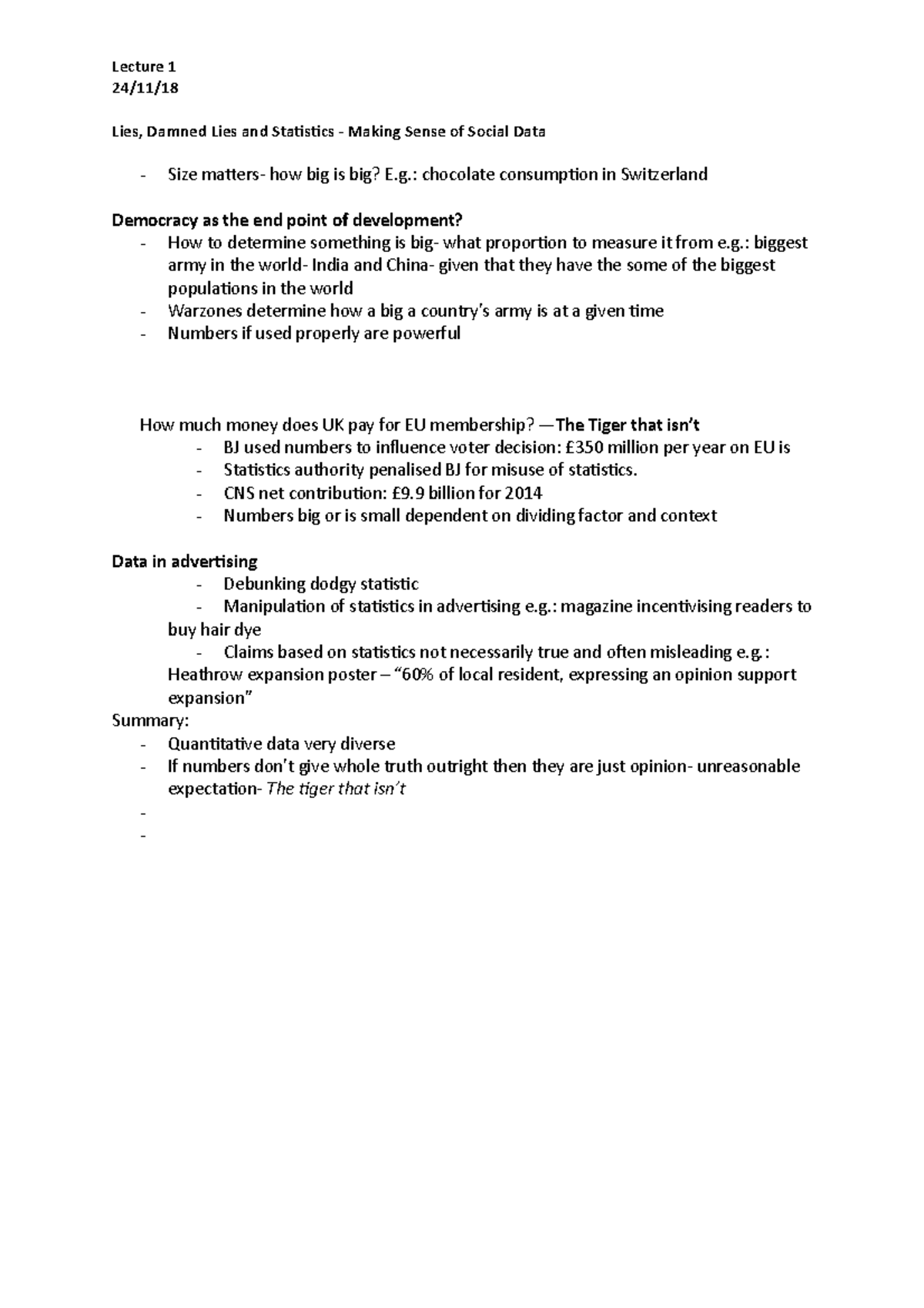 Lies, Damned Lies and Statistics Lecture 1 - Lecture 1 24/11/ Lies ...