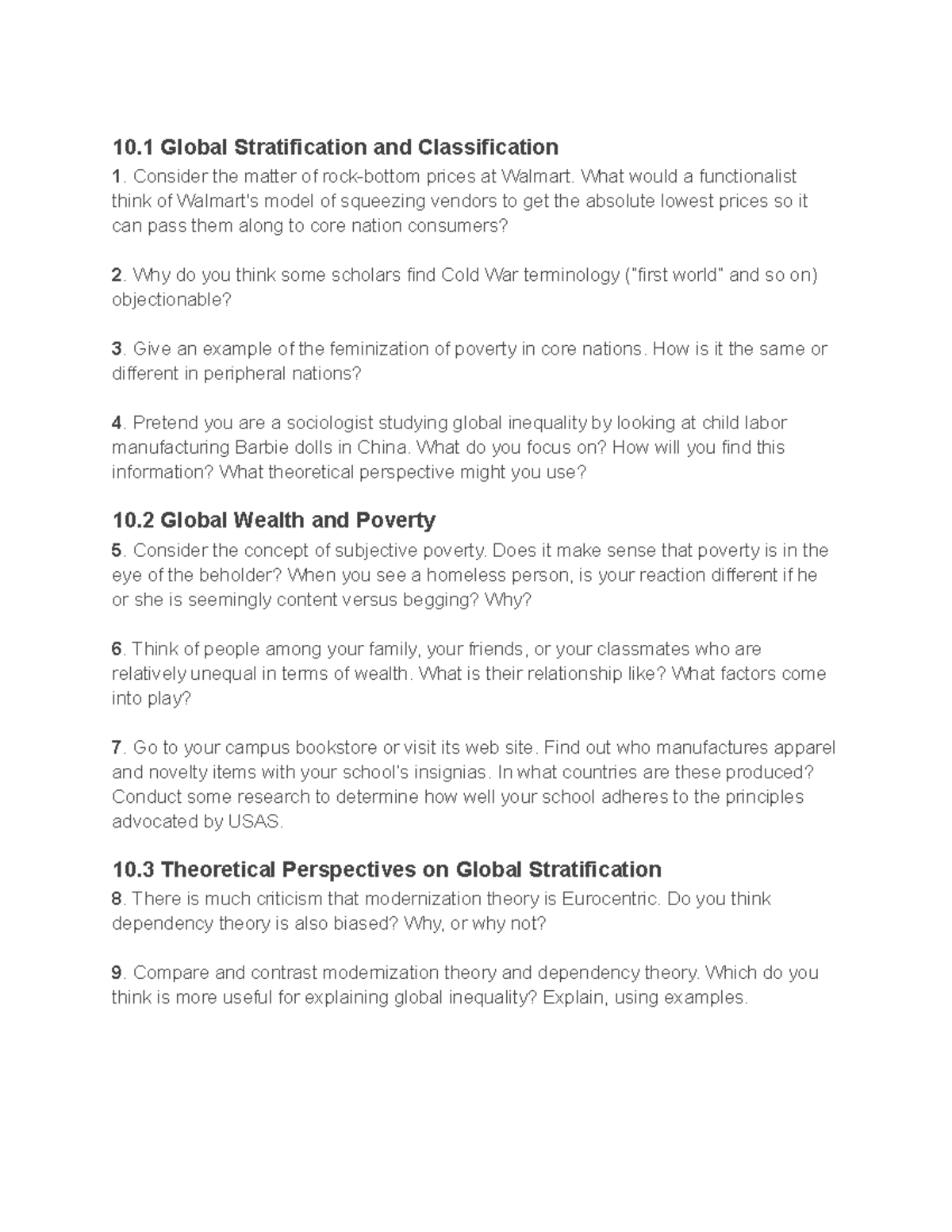 Chapters 10 Short Answer Questions Without Answers 10 Global