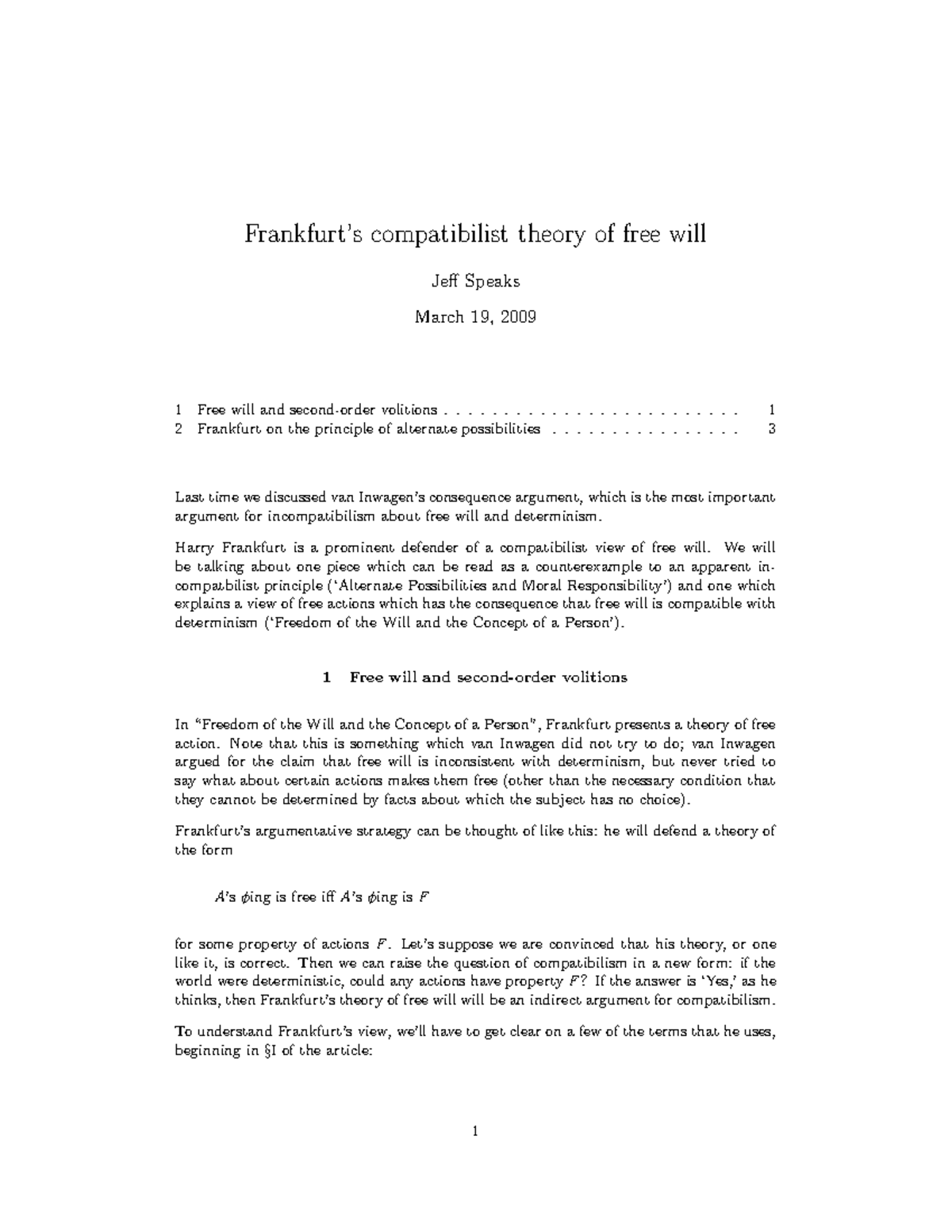 Frankfurt’s compatibilist theory of free will - Frankfurt’s ...