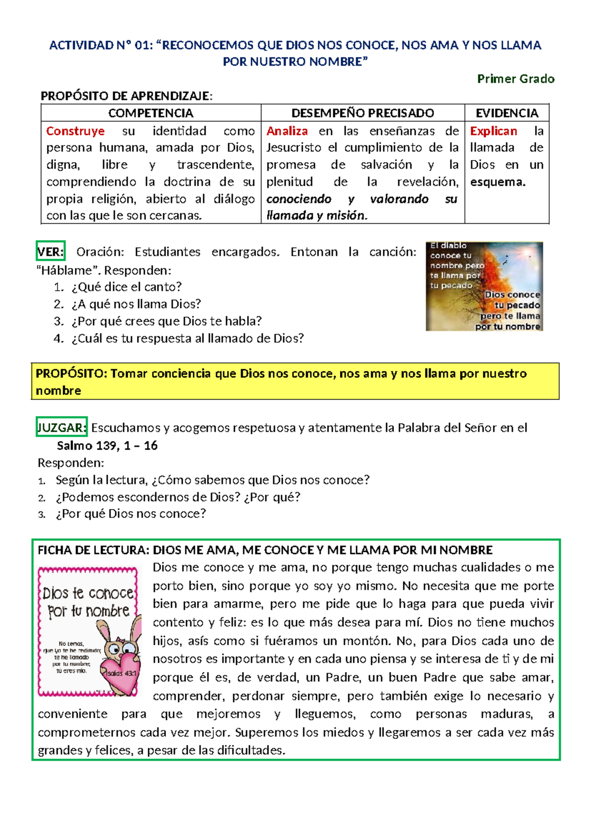 Act 1- 1ro - Dios me conoce, me ama - ACTIVIDAD Nº 01: “RECONOCEMOS QUE ...