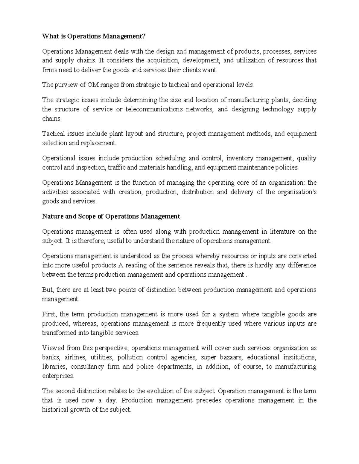 Introduction - What is Operations Management? Operations Management ...