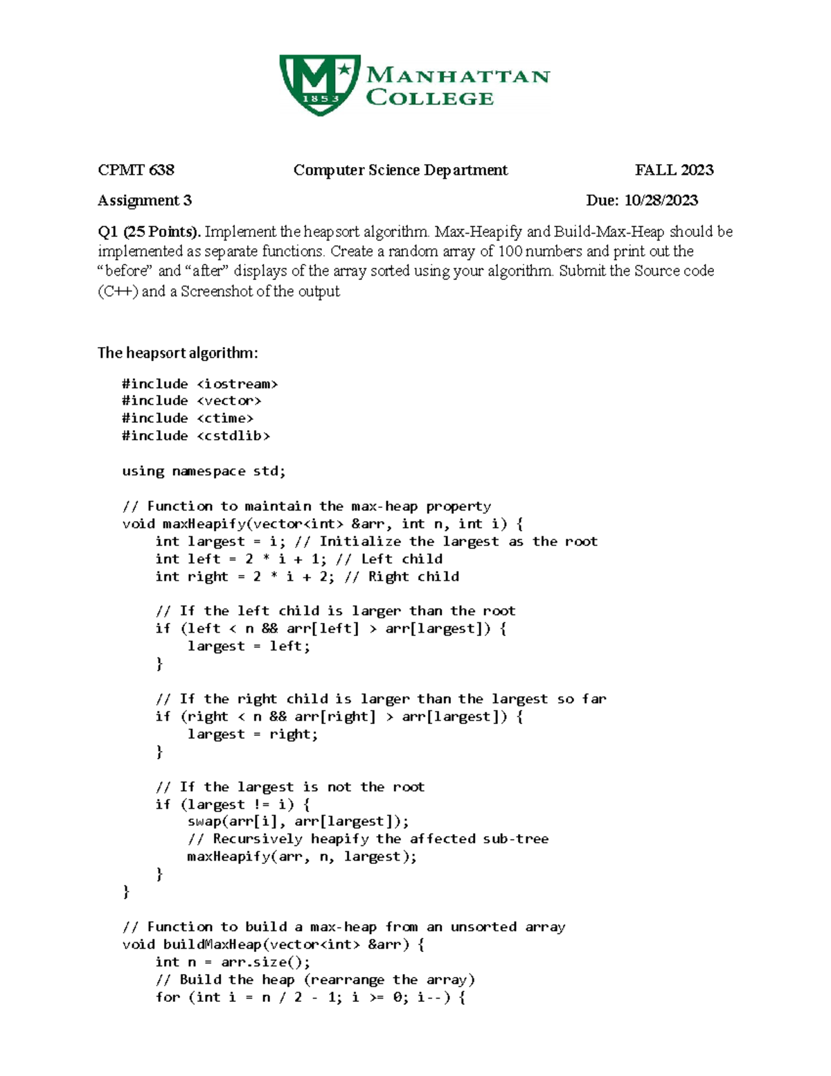 CMPG 638 HW3 - Algorithms - CPMT 638 Computer Science Department FALL 2023 Assignment 3 Due: 10 ...