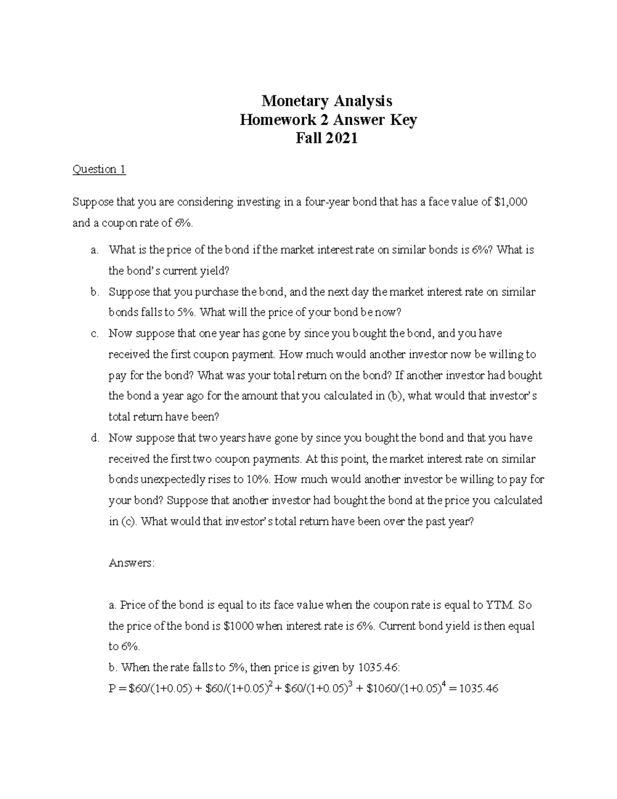 HW 2 Answer Key Monetary Analysis - Monetary Analysis Homework 2 Answer ...