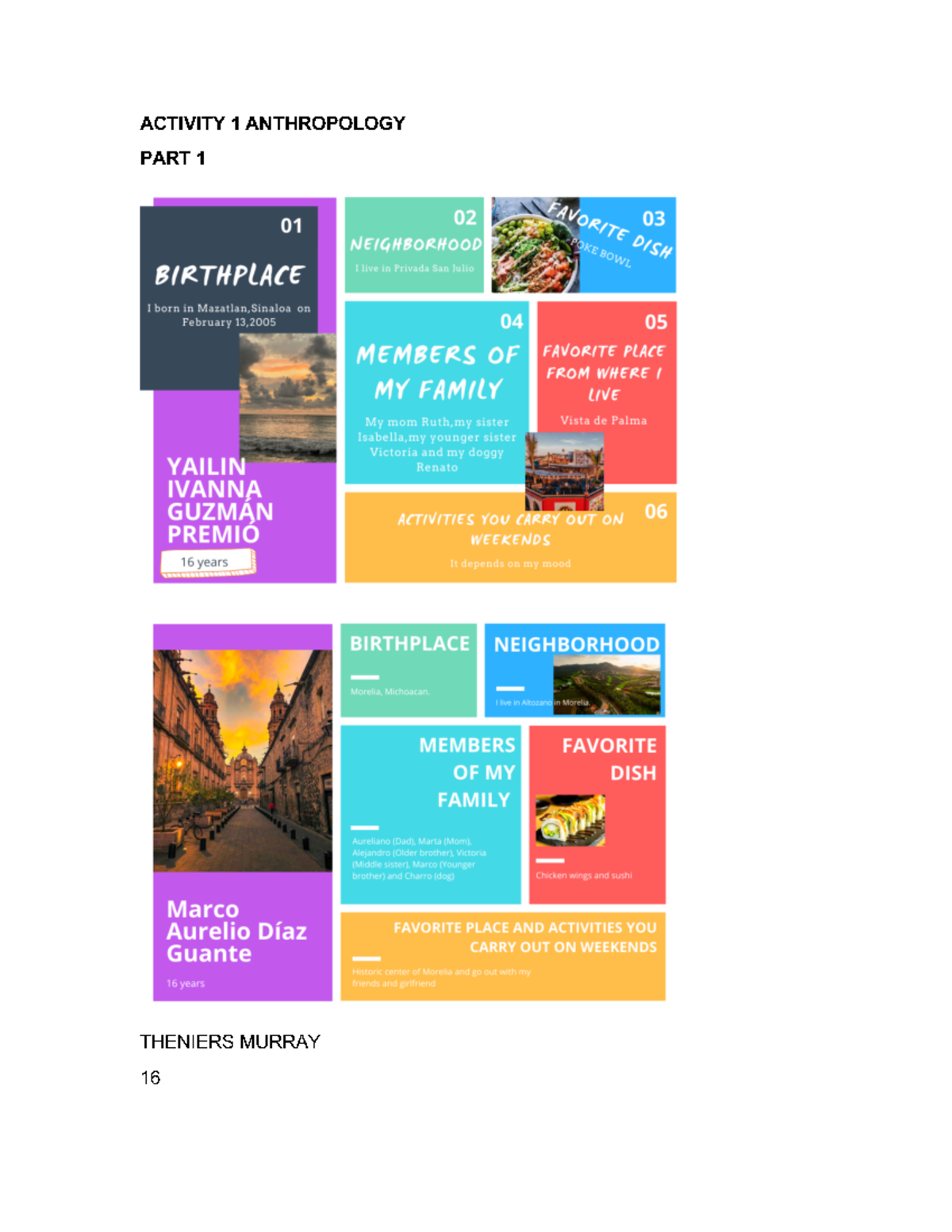 Activity 1 - trabajo - ACTIVITY 1 ANTHROPOLOGY PART 1 THENIERS MURRAY ...