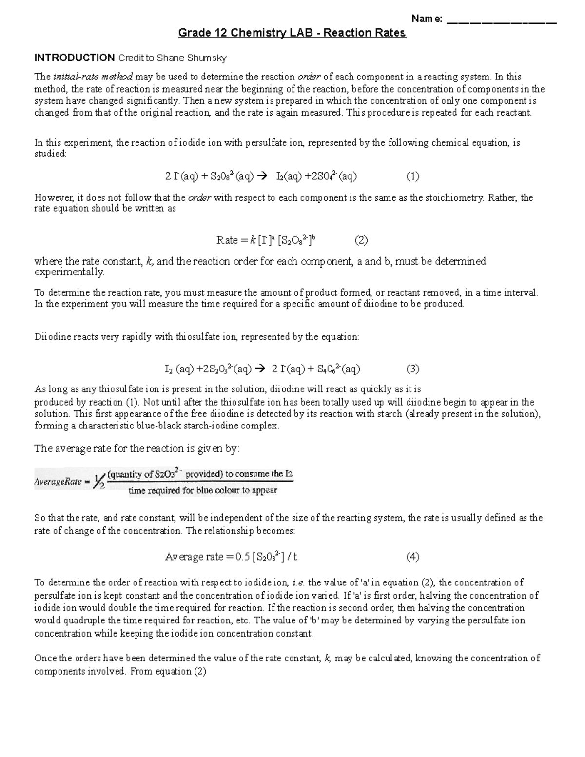 Reaction Rates C12-3-01-03 - Grade 12 Chemistry LAB - Reaction Rates ...