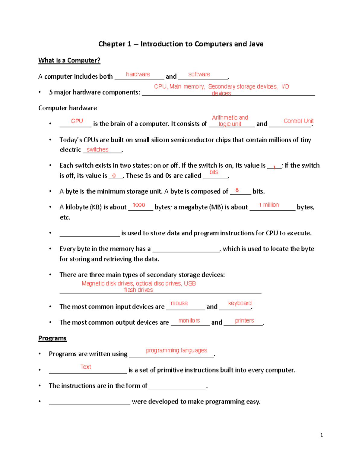 Chapter 1 Notes(2) copy - Chapter 1 - Introduction to Computers and ...