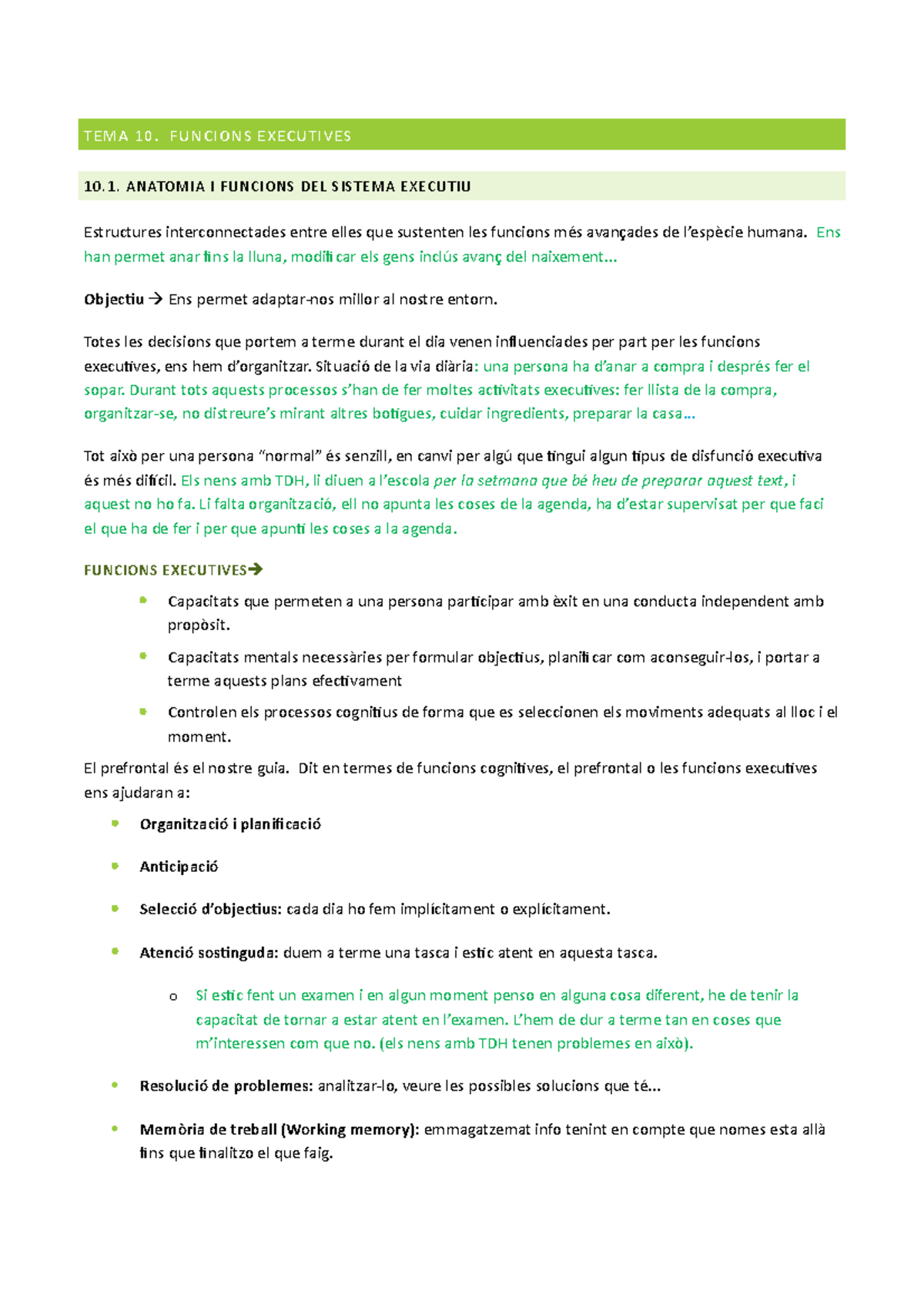 Tema 10. Funcions executives - TEMA 10. FUNCIONS EXECUTIVES 10. ANATOMIA I FUNCIONS DEL SISTEMA ...
