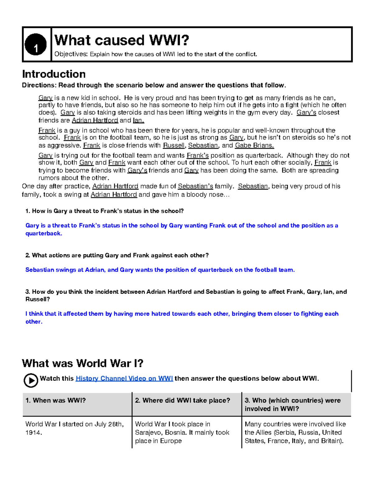 10.5 Causes of WWI - What caused WWI? ####### Objectives: Explain how ...