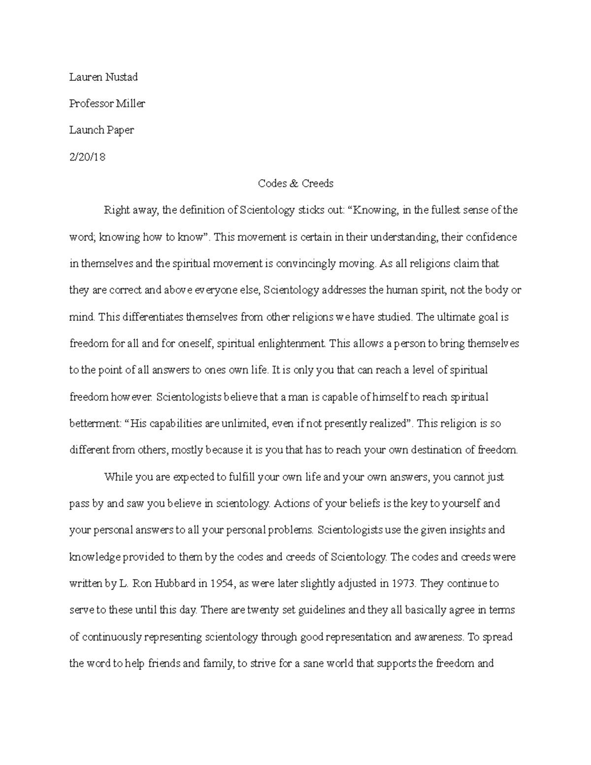 Scientology - Grade: A - Lauren Nustad Professor Miller Launch Paper 2 ...