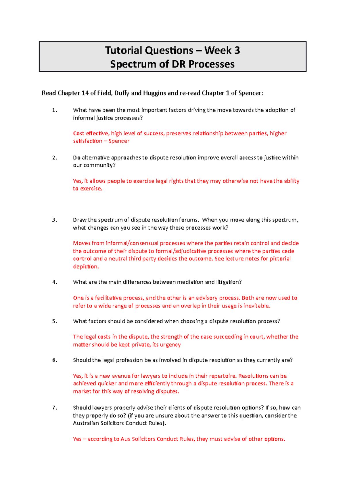 LLB103 Week 3 Tutorial - Tutorial Questions – Week 3 Spectrum of DR ...