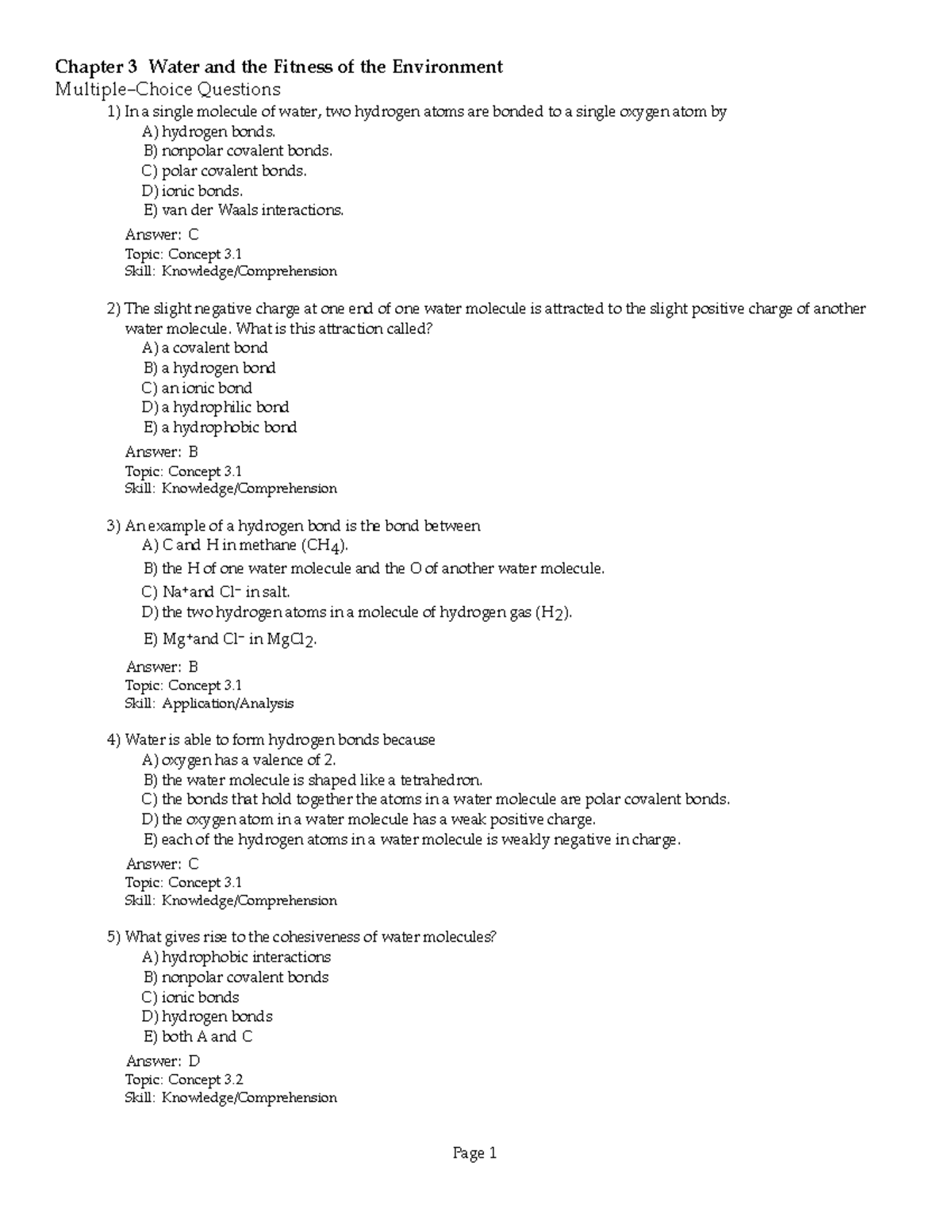 Ch3 - Chapter 3 - Chapter 3 Water and the Fitness of the Environment ...