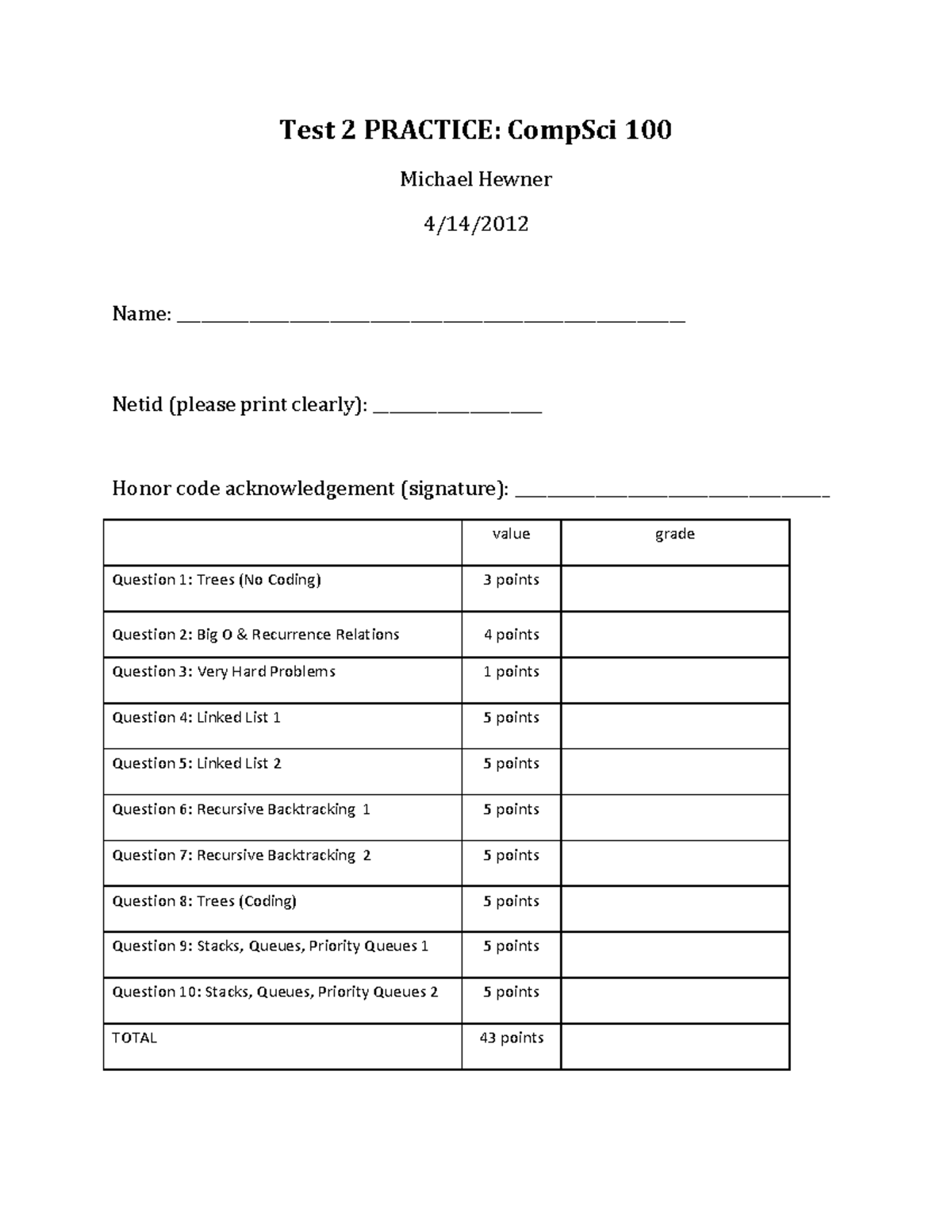 Test 2 PRACTICE: CompSci 100 - Studocu