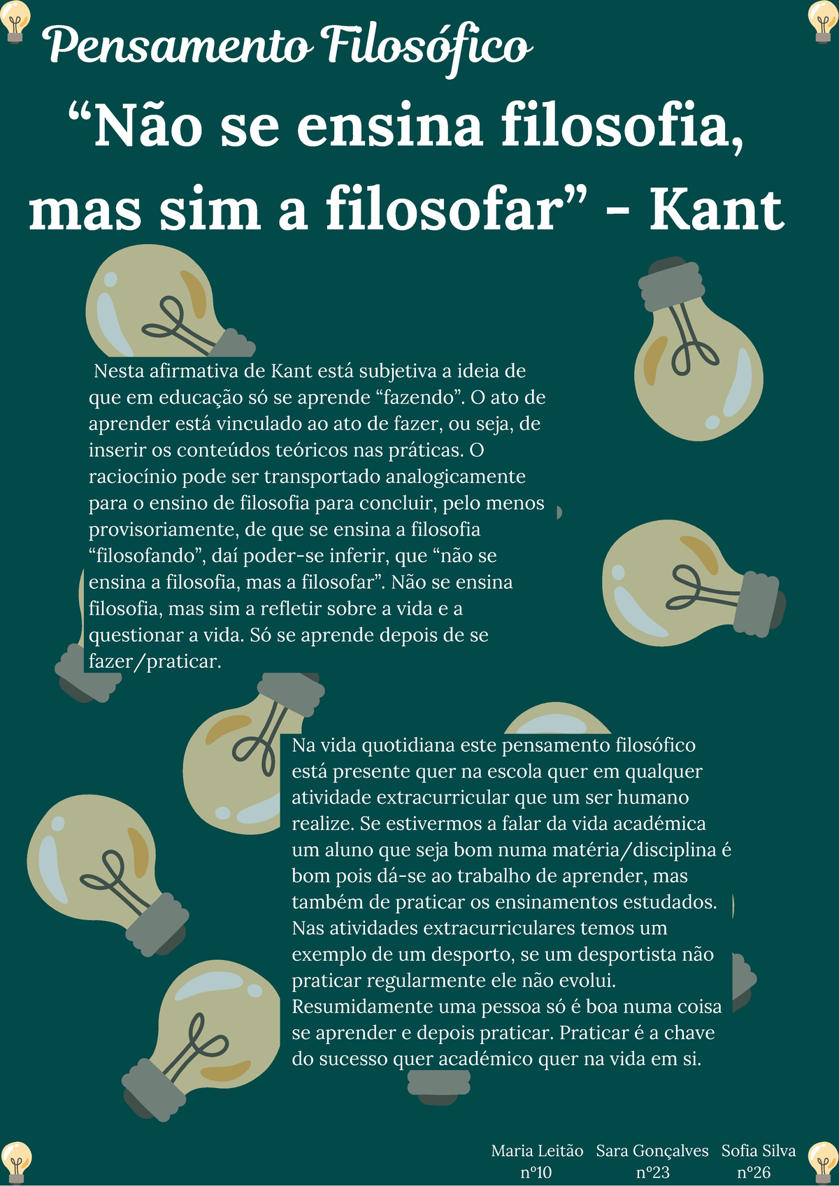 Filosofia Poster A3 - trabalho escolar - “Não se ensina filosofia, mas ...