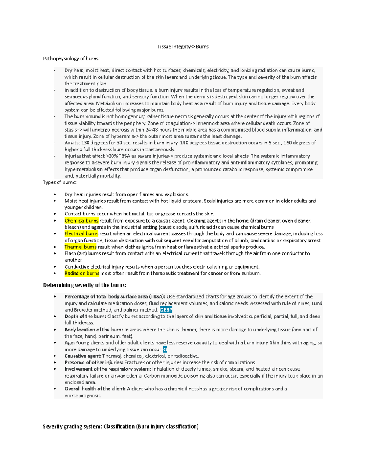 Burns study guide - Notes - Tissue Integrity-> Burns Pathophysiology of ...