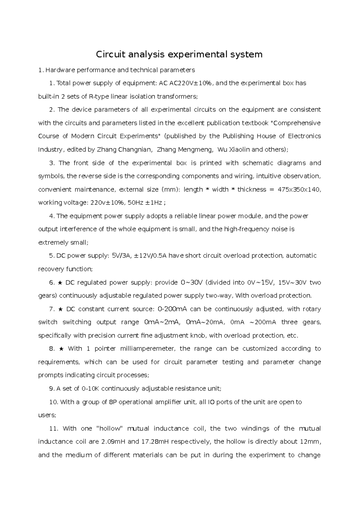 Circuit analysis experimental system - Circuit analysis experimental ...