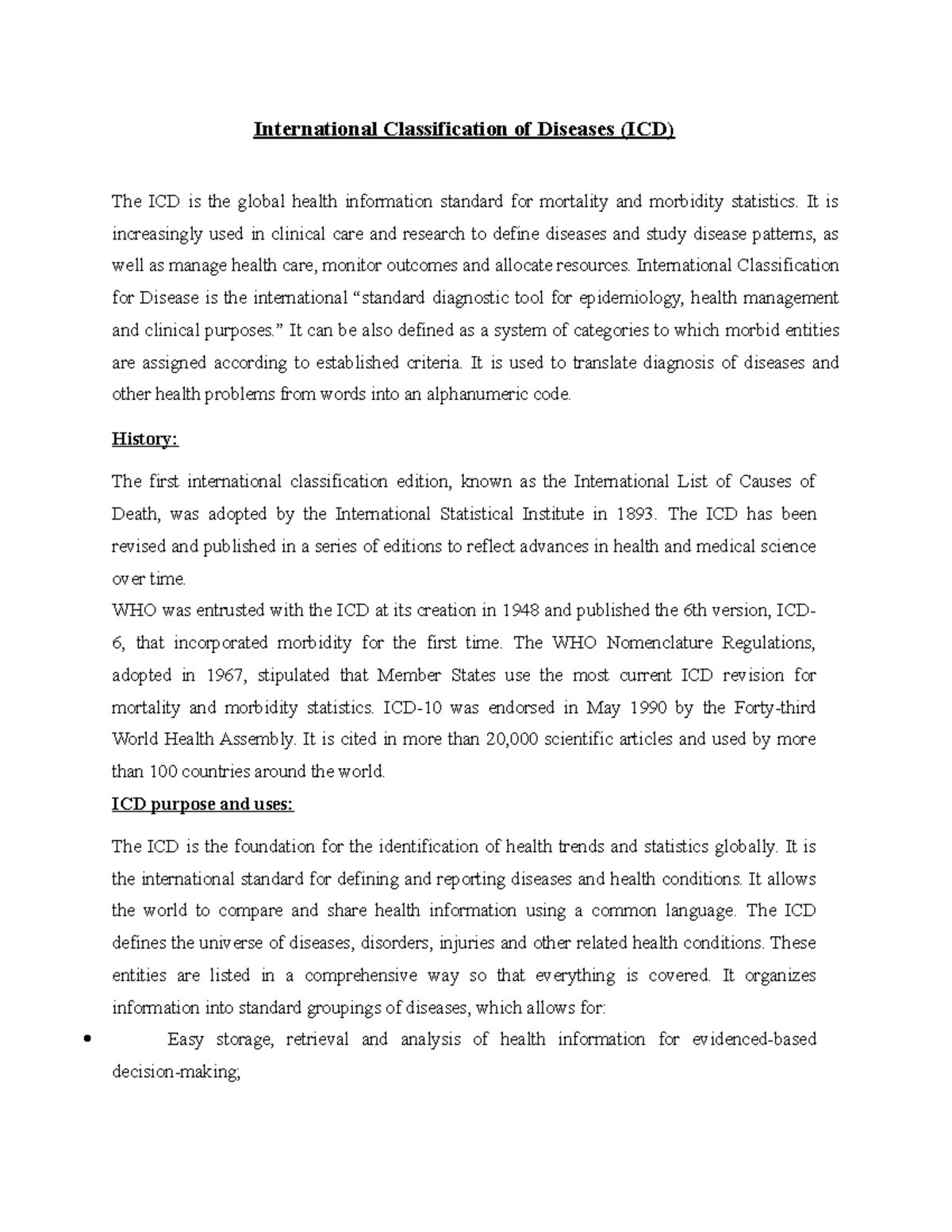 International Classification of Diseases - It is increasingly used in ...