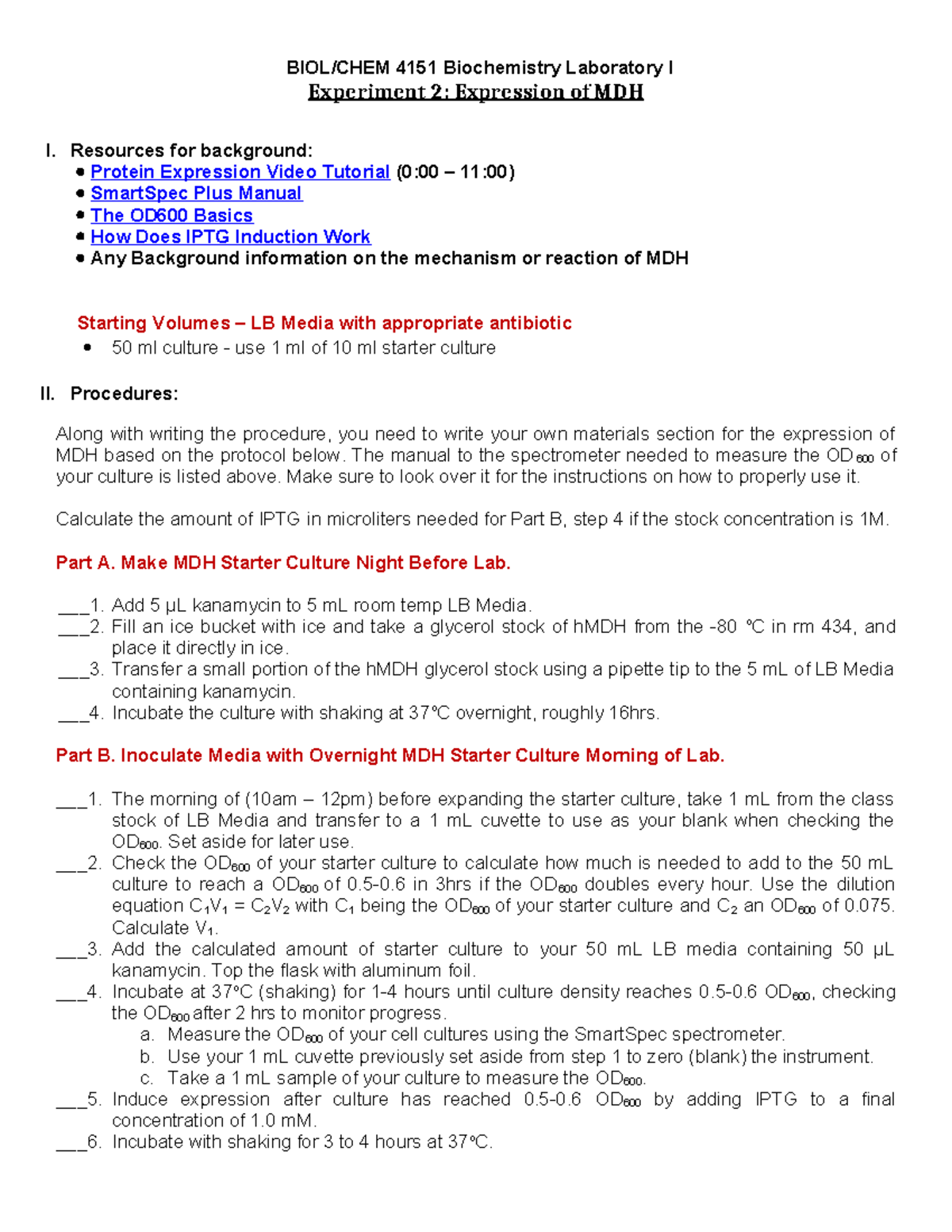 5 - Expression of MDH - BIOL/CHEM 4151 Biochemistry Laboratory I ...