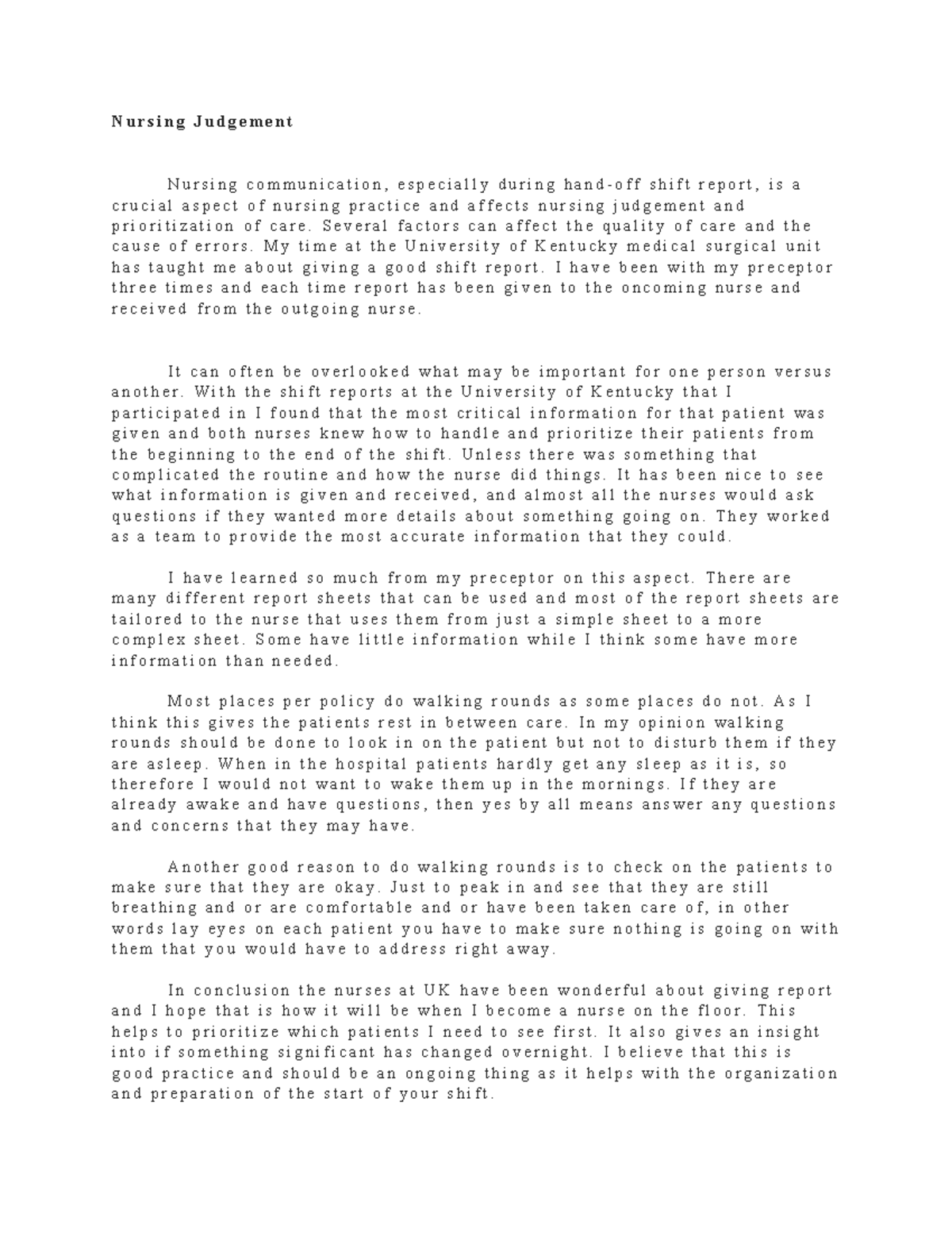 Epslo 1 - Course work - N u r s i n g J u d g e m e n t N u r s i n g c ...