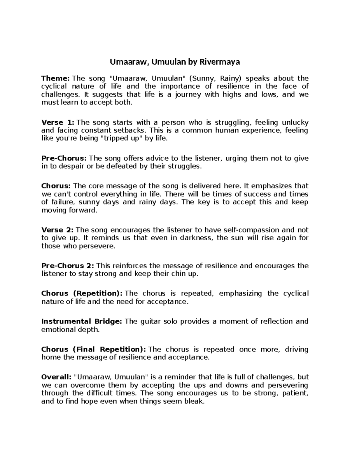 Umaaraw, Umuulan by Rivermaya Song Interpretation - 21ST CEN LIT ...