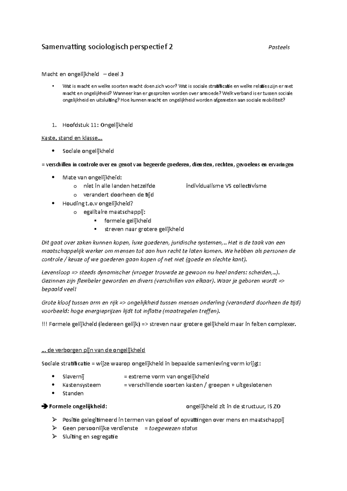 Samenvatting sociologisch perspectief 2 Inge Pasteels - Samenvatting ...