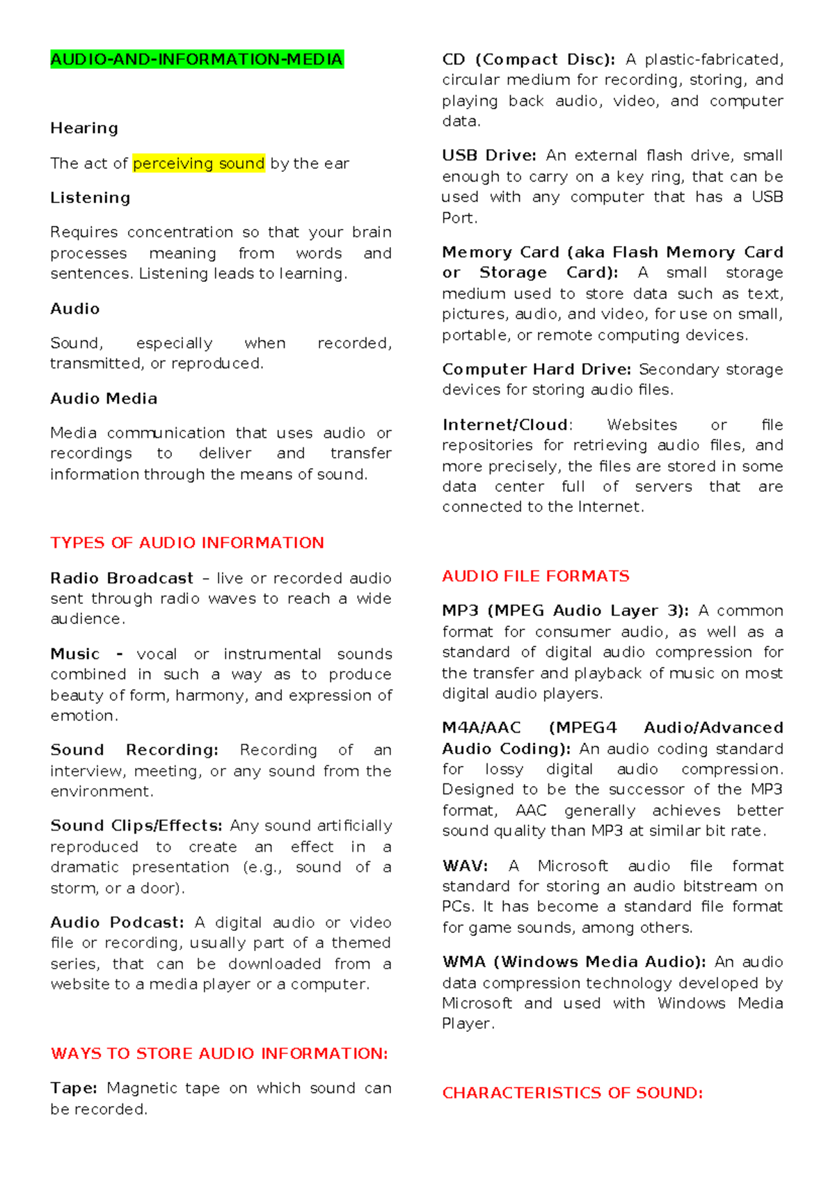Audio - REVIEWER - AUDIO-AND-INFORMATION-MEDIA Hearing The act of ...