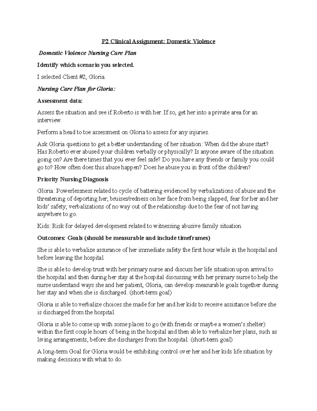 Mental Health Lab on Domestic Violence Scenario - P2 Clinical ...