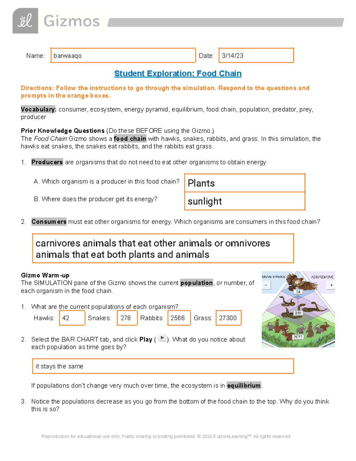 Barwaqo I Mohamed 7th NMS - Food Chain - Gizmo - Name: barwaaqo Date: 3 ...