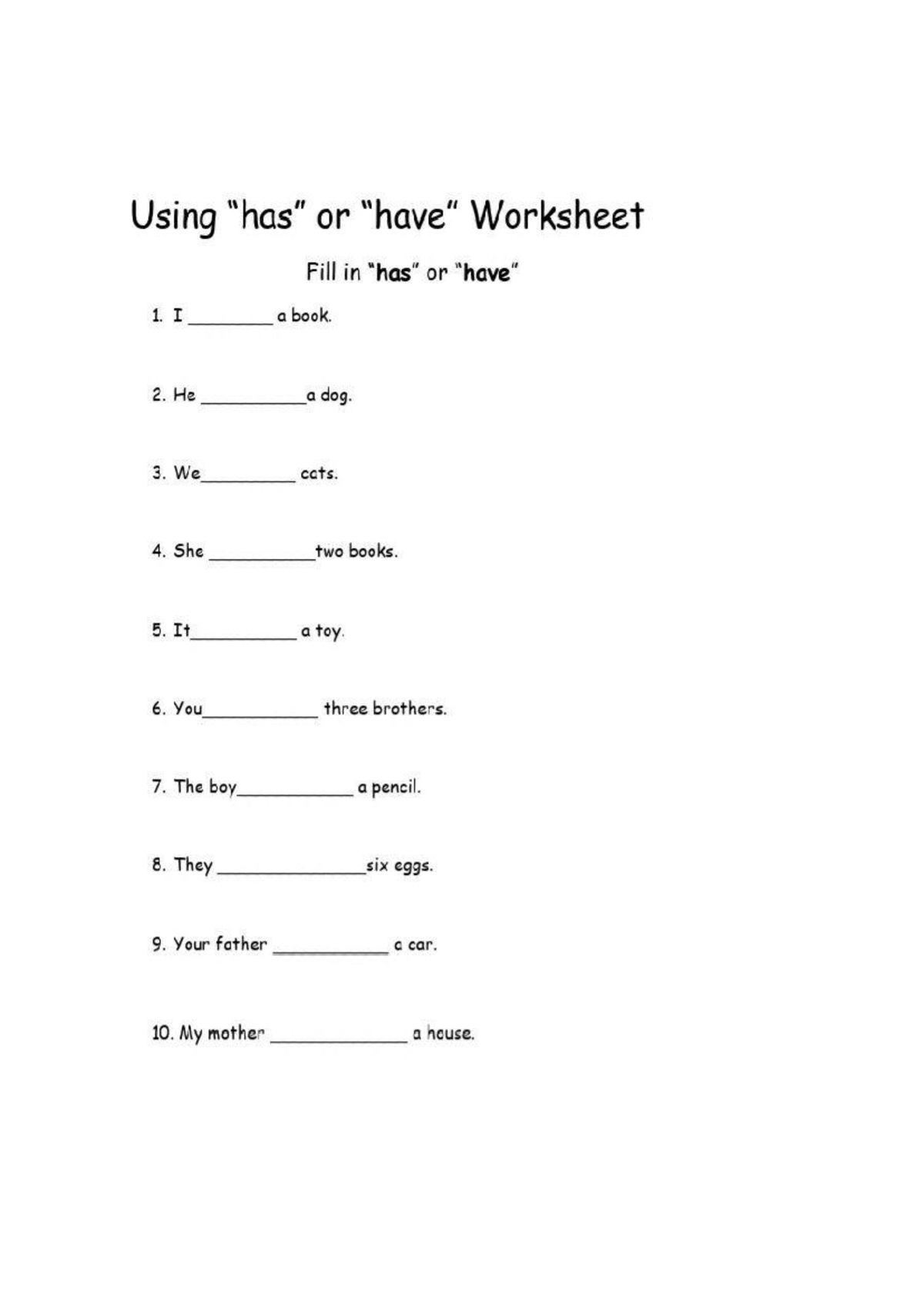 Worsheets - Ejercicicos does do and have, has - Using or Worksheet Fill ...