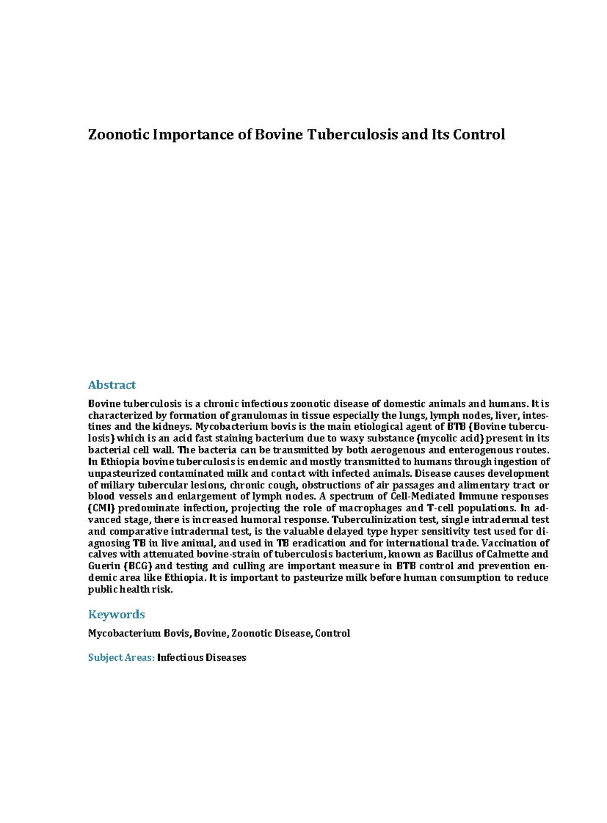 Zoonotic Importance of Bovine Tuberculosis and Its Control - Zoonotic ...