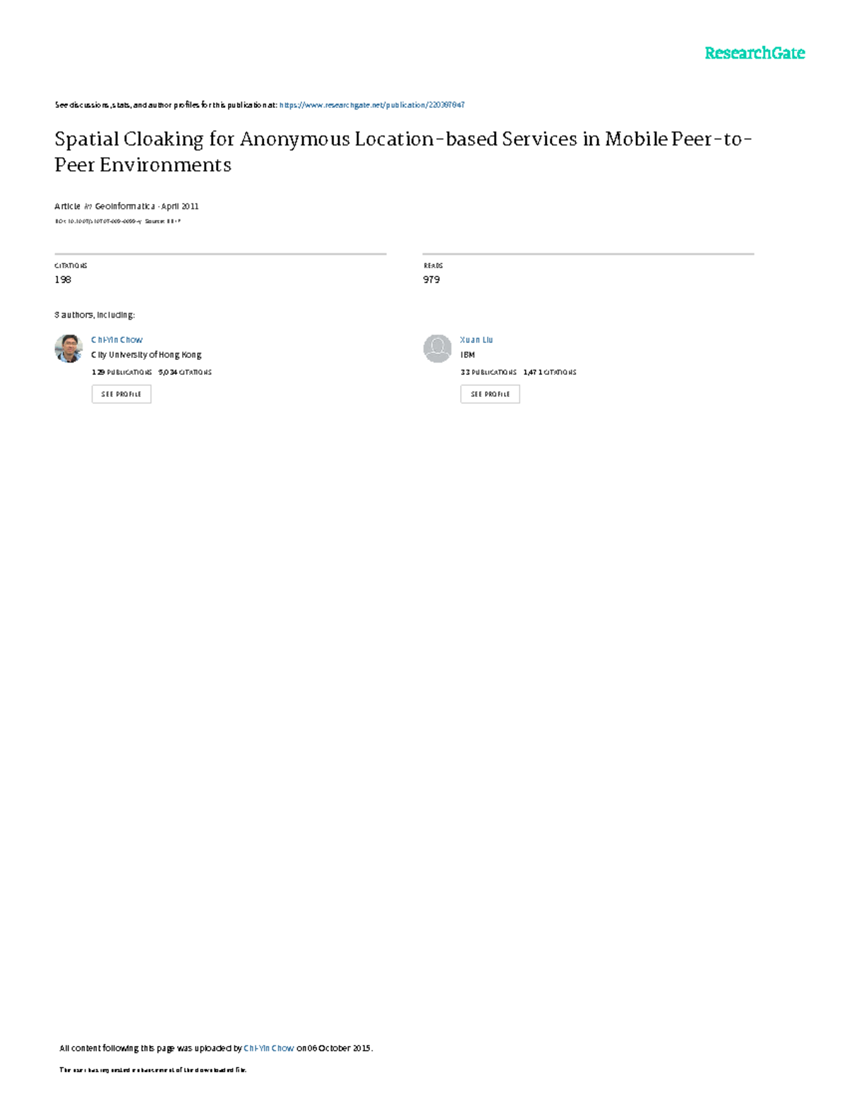 Spatial Cloaking For Anonymous Location Based Serv See Discussions Stats And Author Profiles