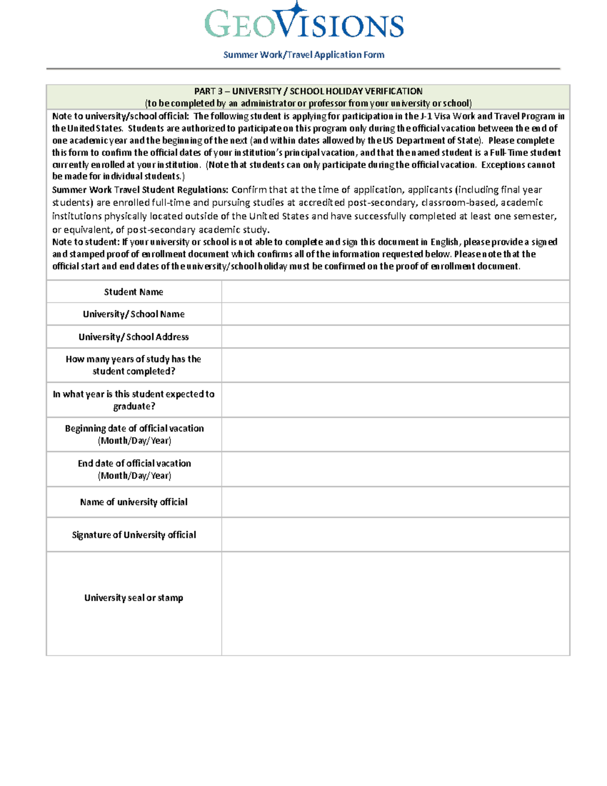 3. Proof OF Student Status - Summer Work/Travel Application Form PART 3 ...