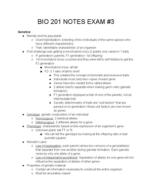 Bio 201 Notes - BIO 201 - Studocu