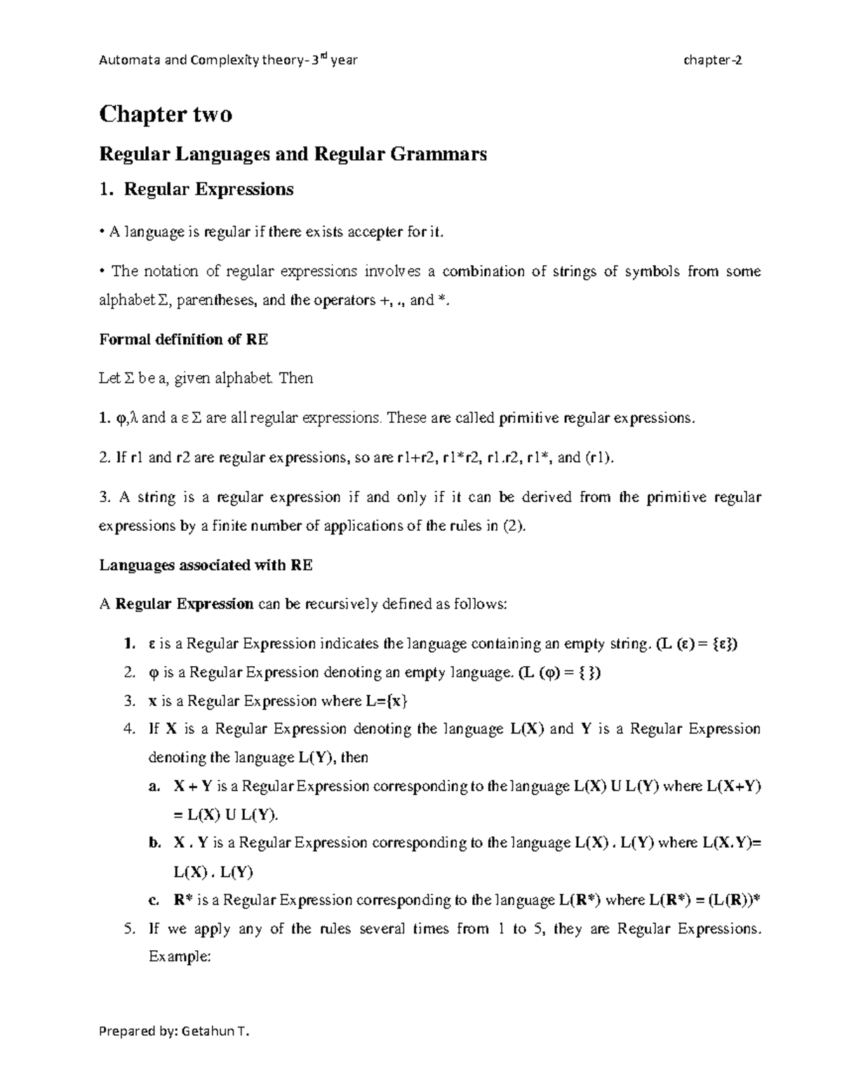 Chapter two - read - Chapter two Regular Languages and Regular Grammars 1. Regular Expressions A ...