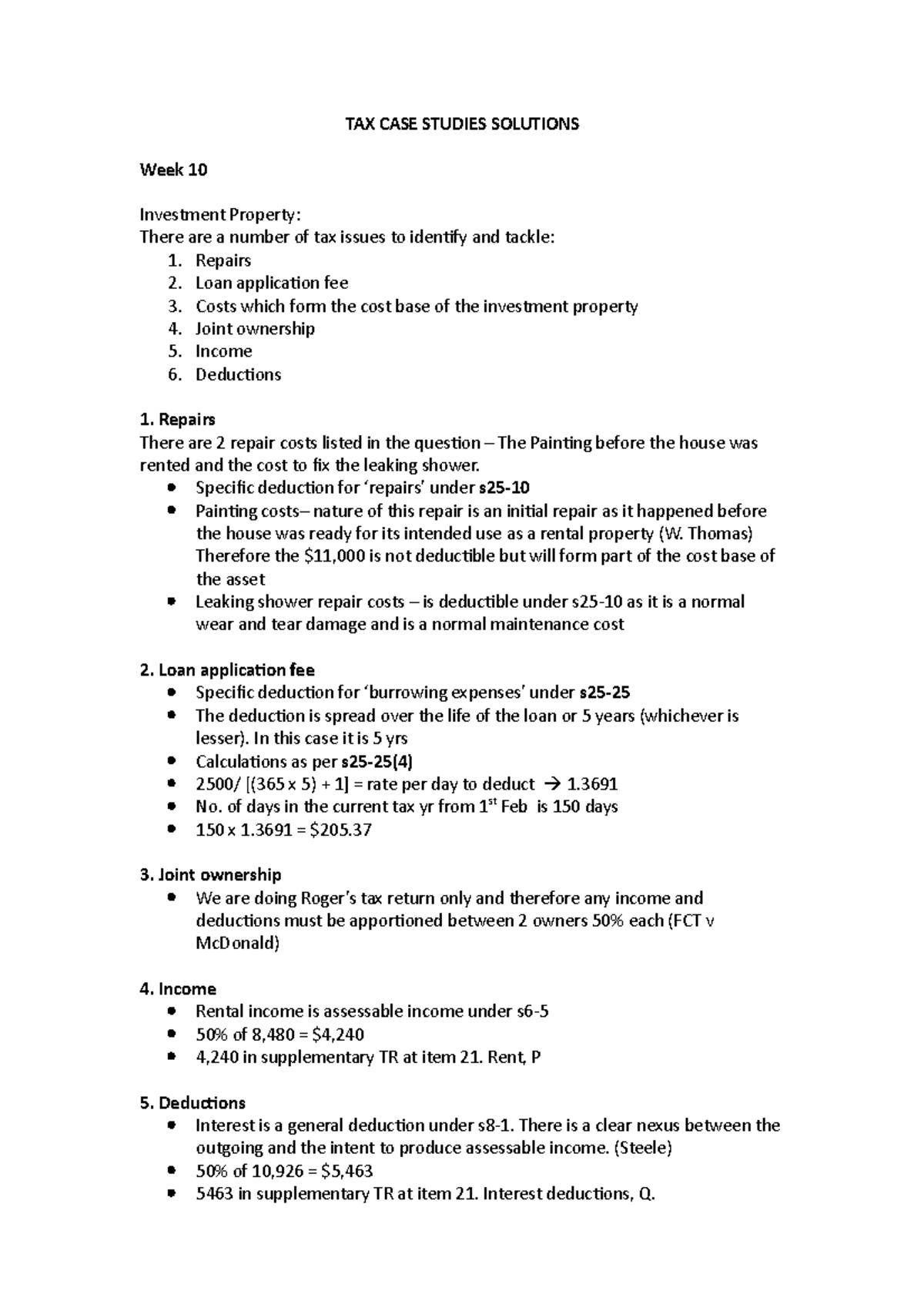 Tutorial work, tax case studies solutions - TAX CASE STUDIES SOLUTIONS ...