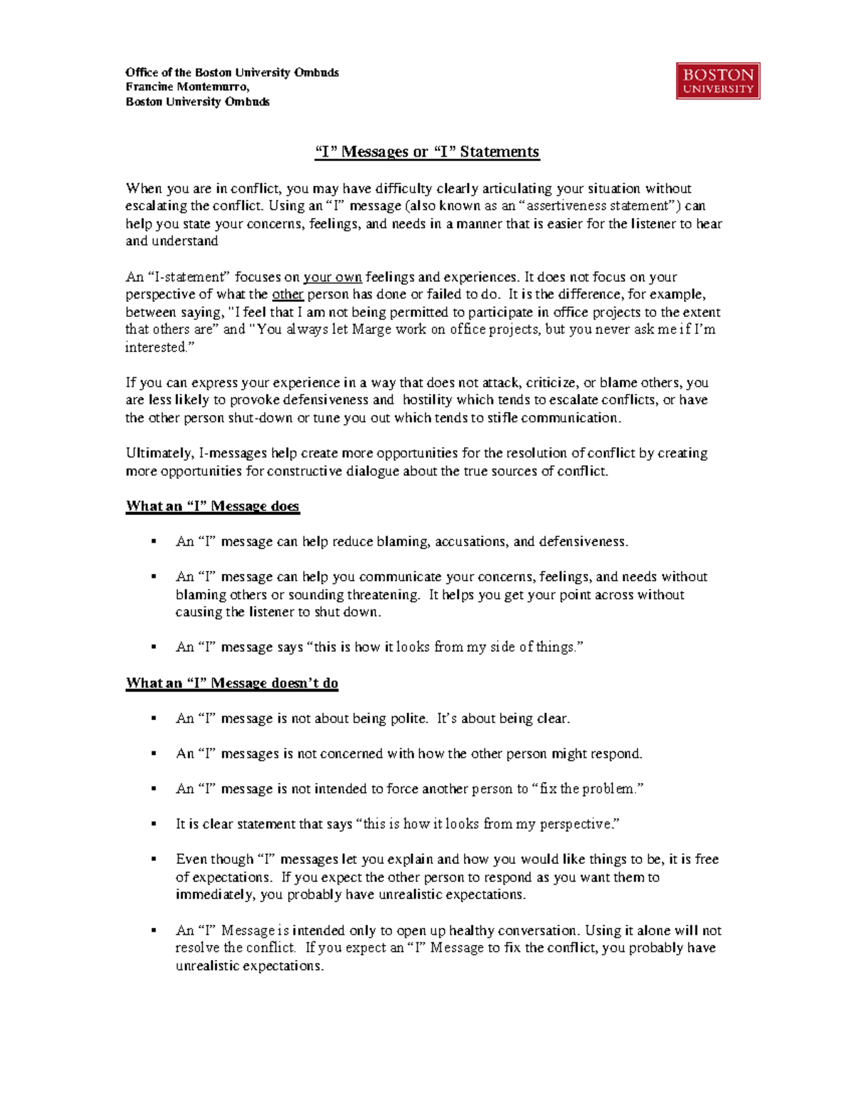 I-messages-handout - handout - C464 - WGU - Studocu