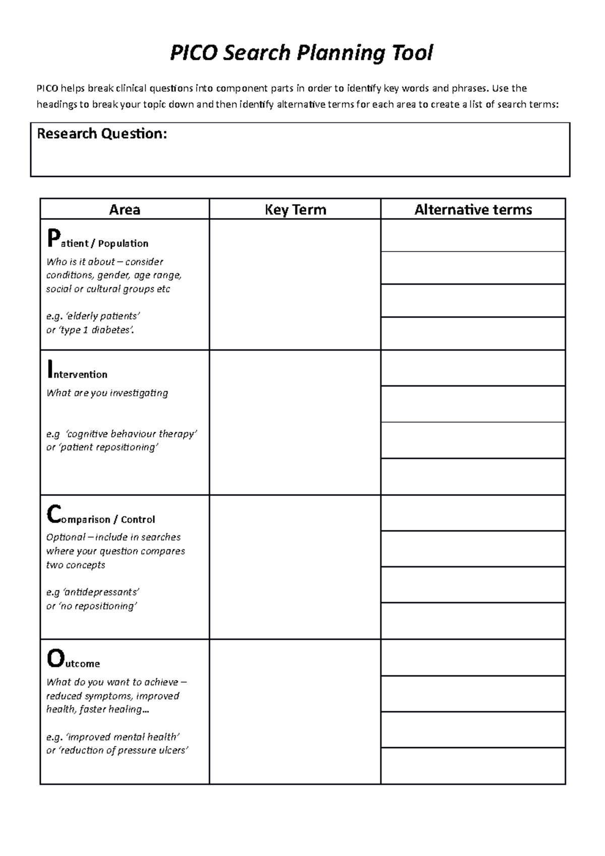 Attachment 3 - Teaching experience notes - PICO Search Planning Tool ...