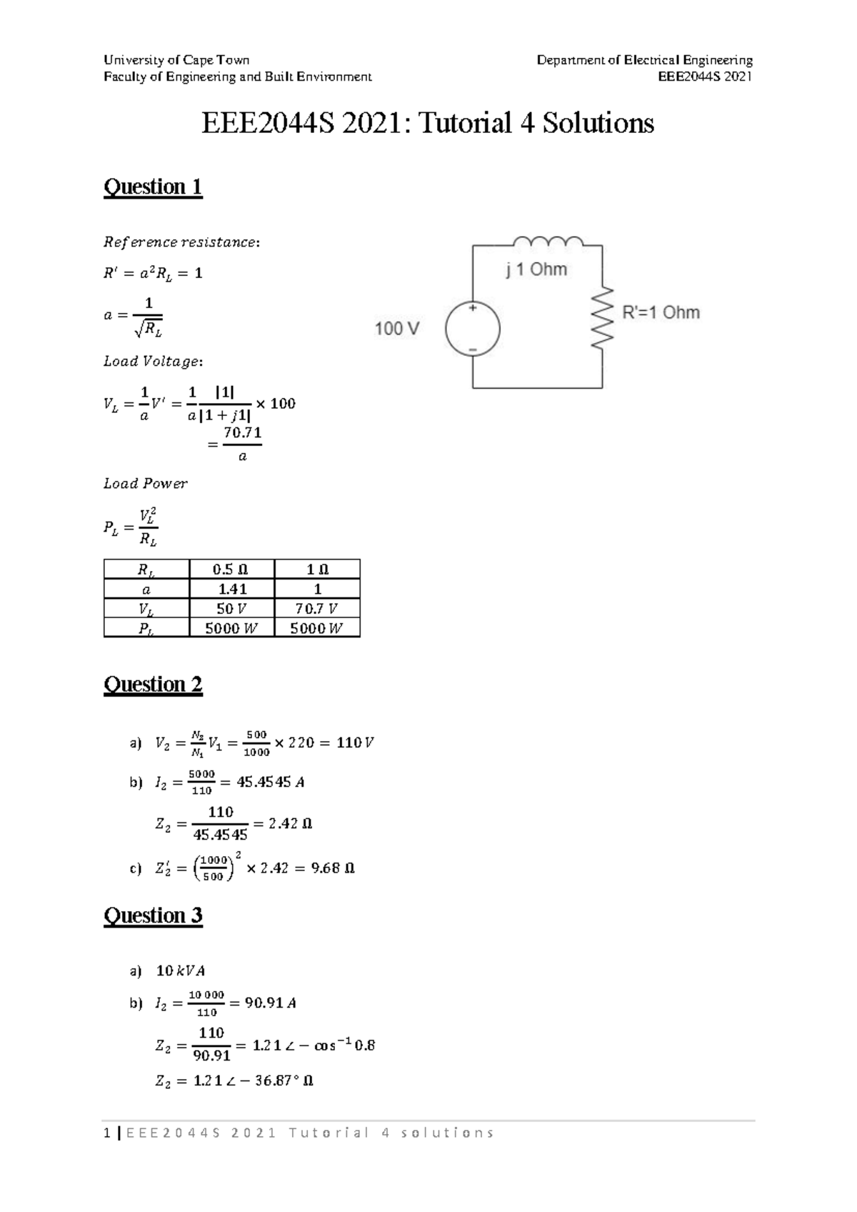 EEE2044S 2021 Tutorial 4 Solutions - University of Cape Town Department ...