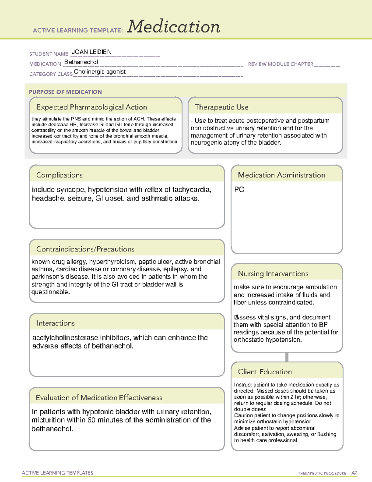 Bethanochel - drug cart - ACTIVE LEARNING TEMPLATES TherapeuTic ...