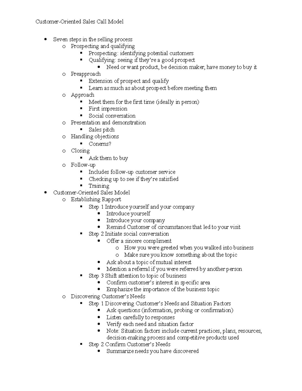 3 Customer-Oriented Sales Call Model - Sales Call Model Seven steps in ...