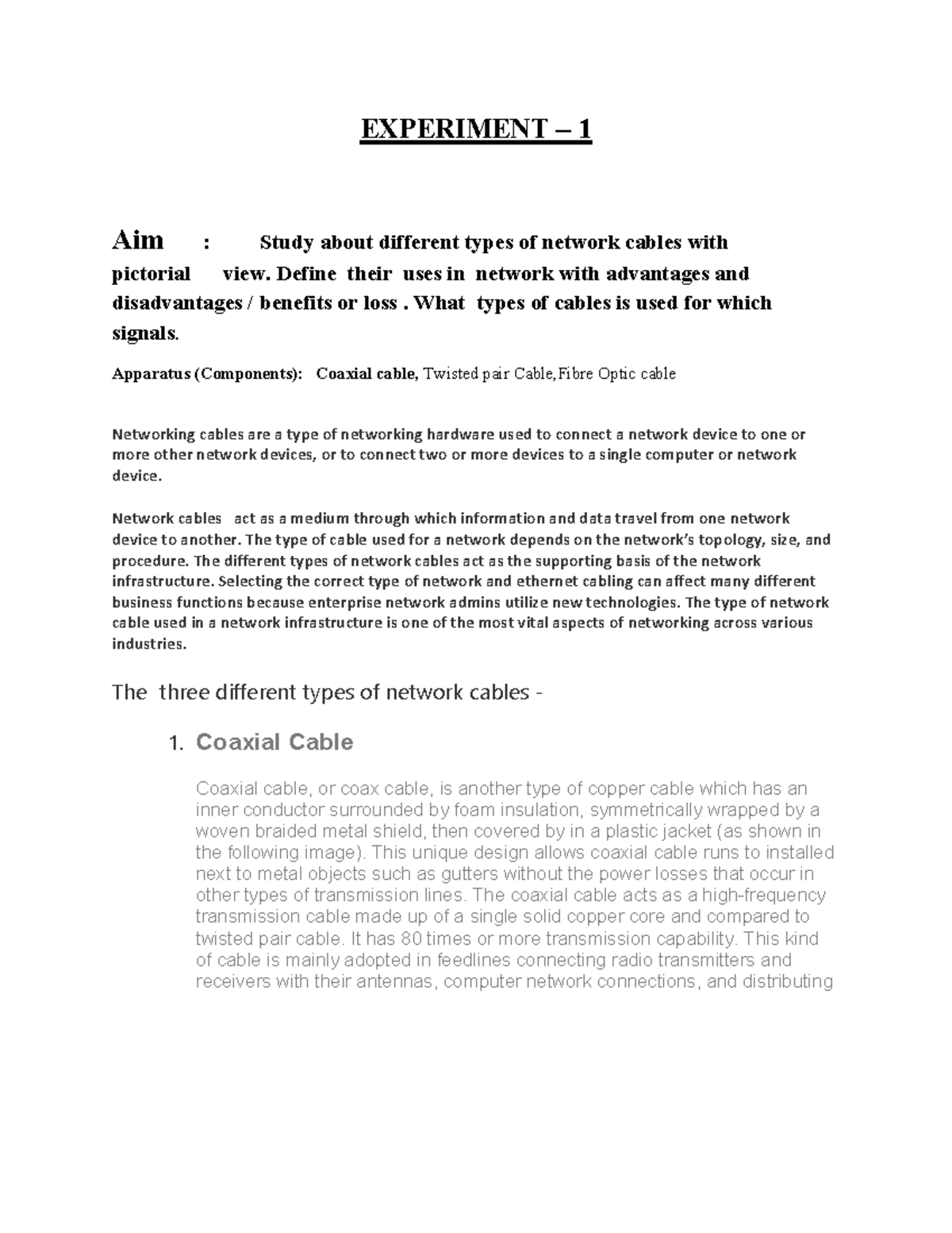 CN - Computer Network lab file - EXPERIMENT – 1 Aim : Study about ...
