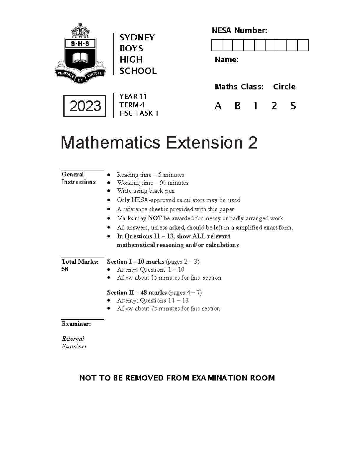 SBHS 2023 Y11 ME 2 HSC Task 1 - SYDNEY BOYS HIGH SCHOOL YEAR 11 TERM 4 ...