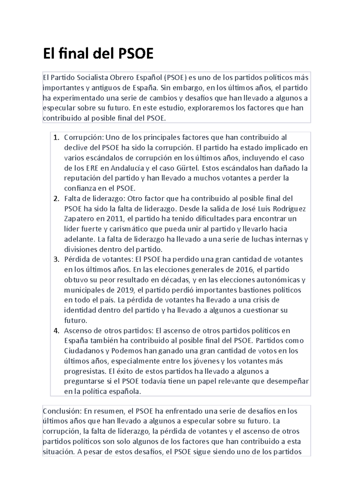 El final del PSOE - These lecture notes look at the PSOE in Spain. The ...