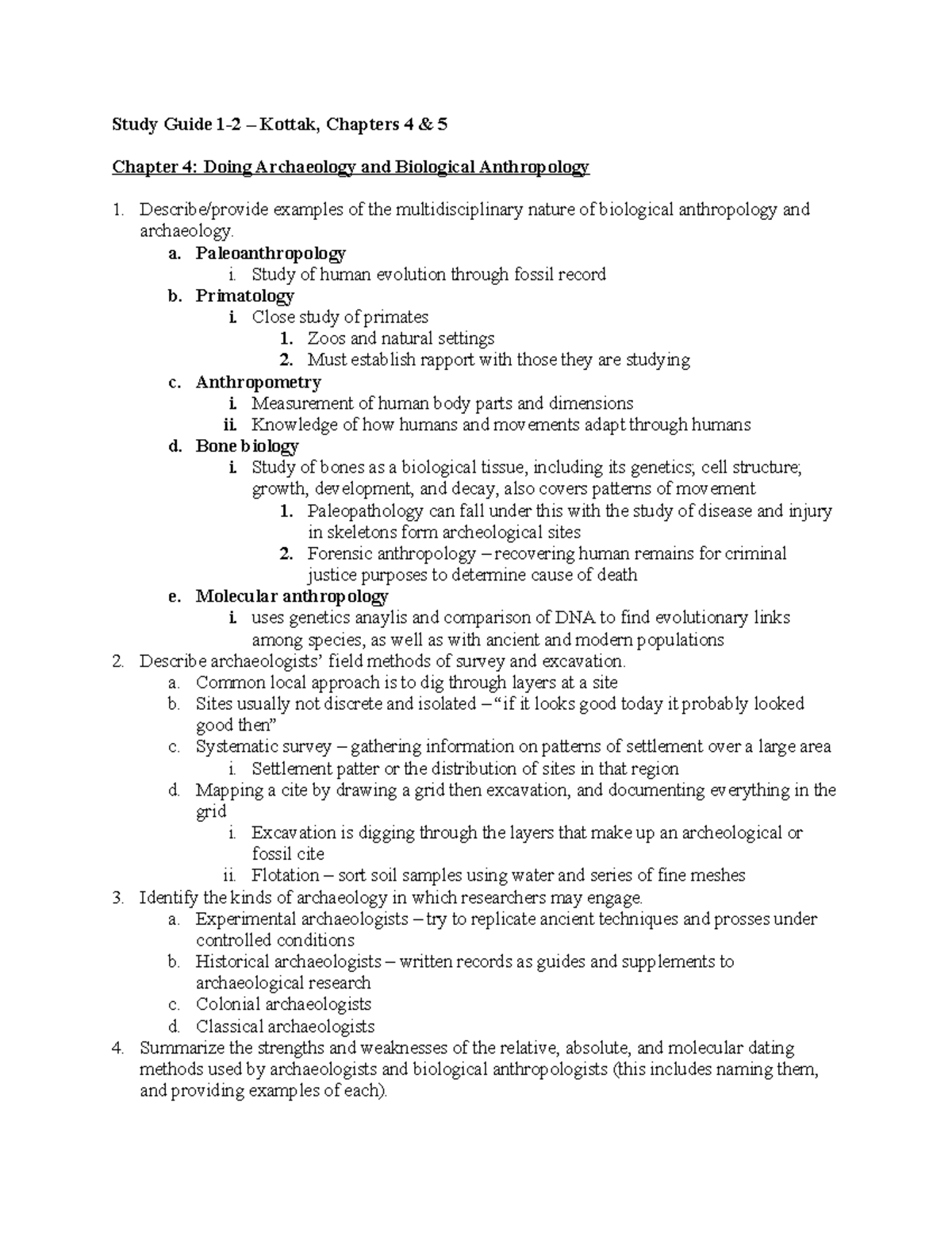 Study Guide 1-2 REAL REAL - Study Guide 1-2 – Kottak, Chapters 4 & 5 ...
