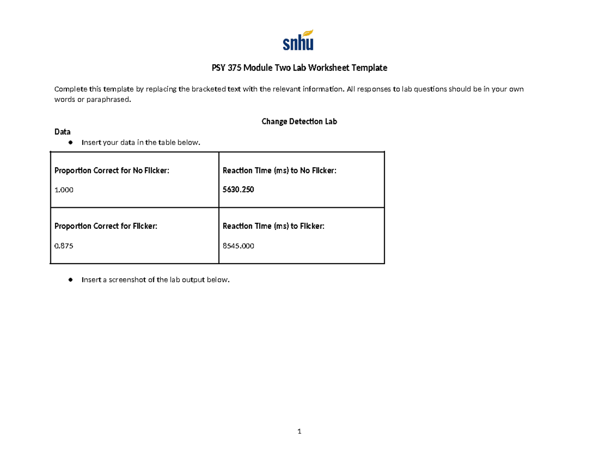 PSY 375 Module Two Lab Worksheet Template - PSY 375 Module Two Lab ...