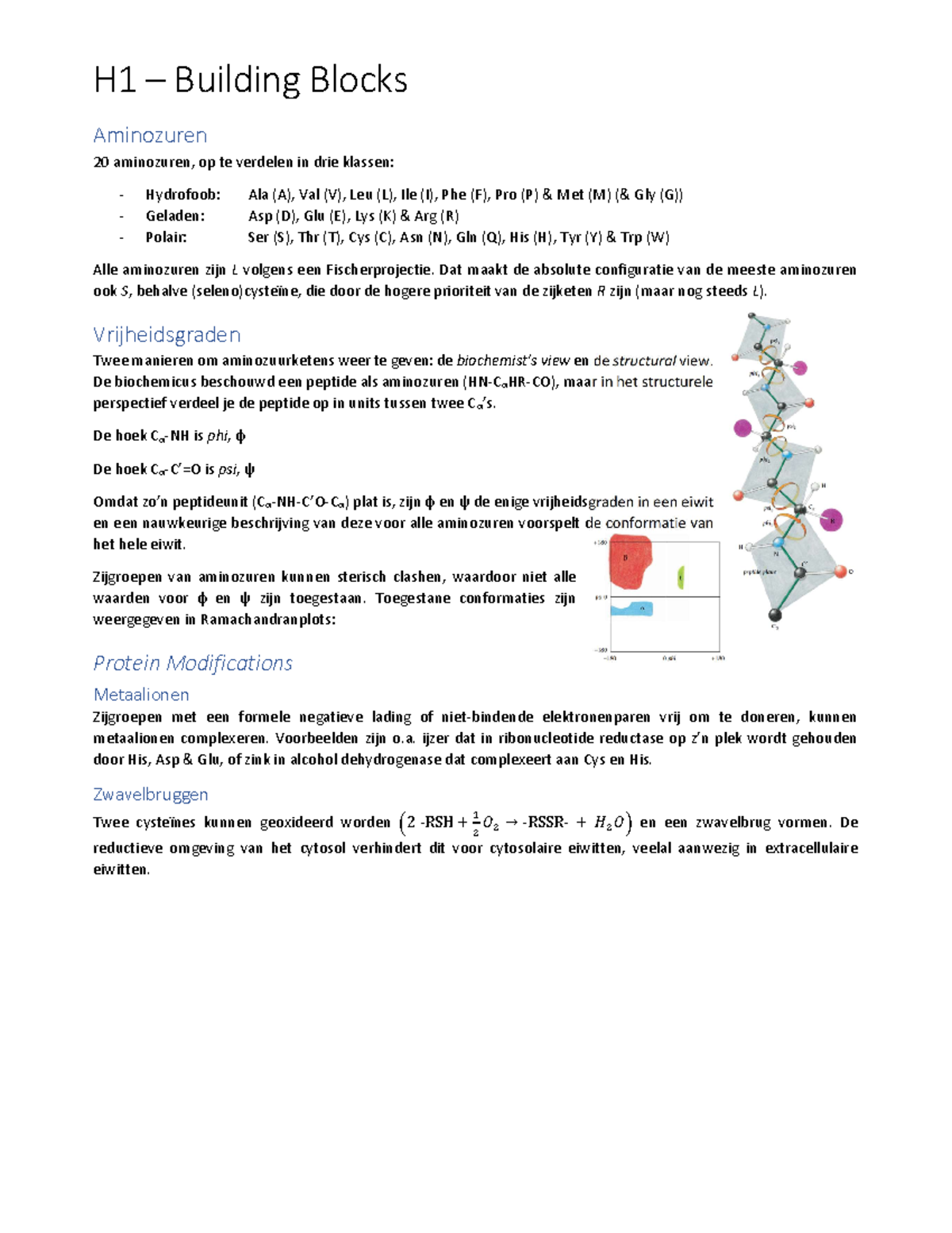 Sv hc structure biology - H1 – Building Blocks Aminozuren 20 aminozuren ...