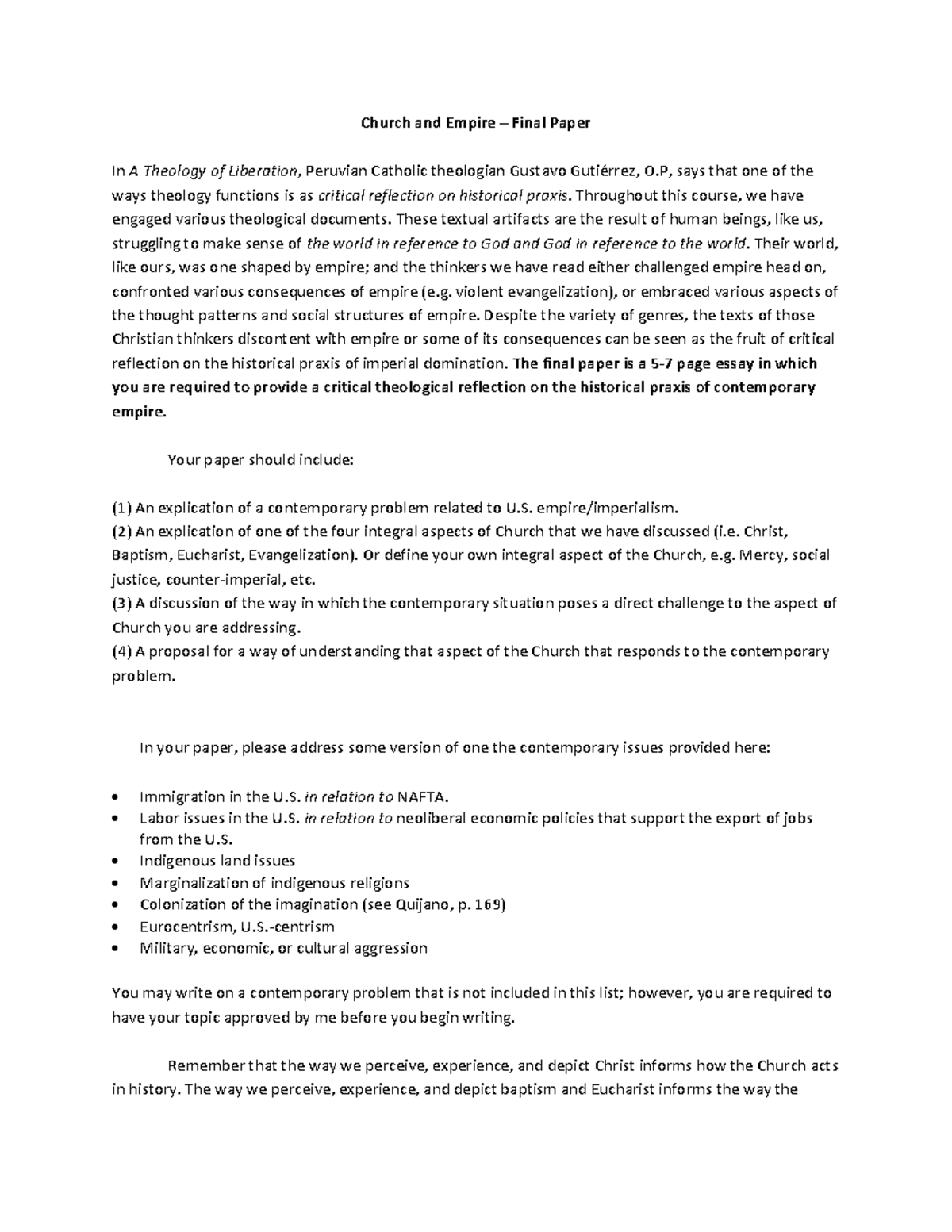 Church and Empire - Final Paper Instructions - Church and Empire ...