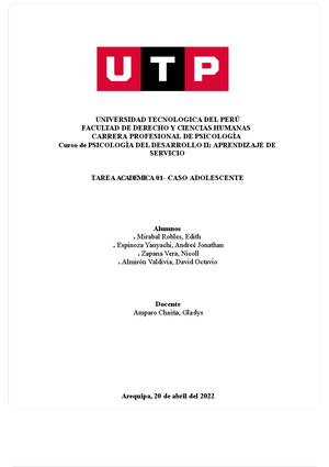 TA2 Psicologia del Desarrollo II - “AÑO DE LA UNIDAD, LA PAZ Y EL DESARROLLO” PSICOLOGÍA DEL ...