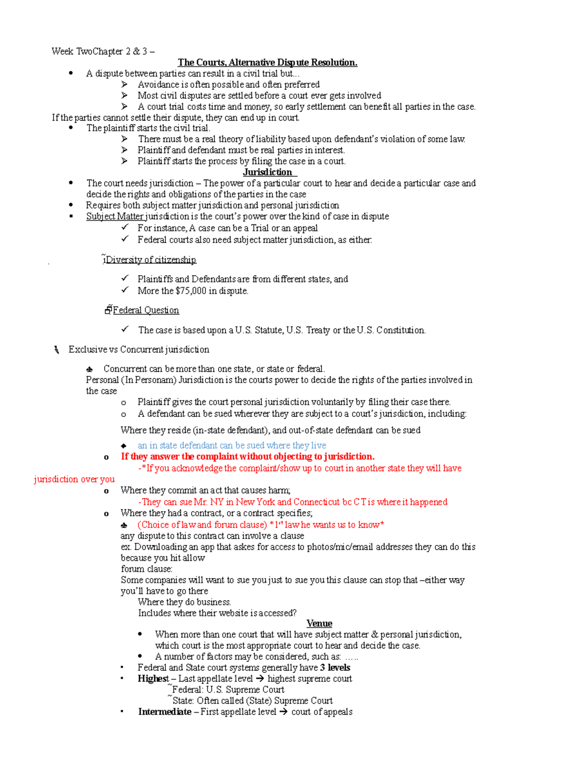 Law Chapters 2&3 Chapter 2-1 - Week TwoChapter 2 & 3 – The Courts ...